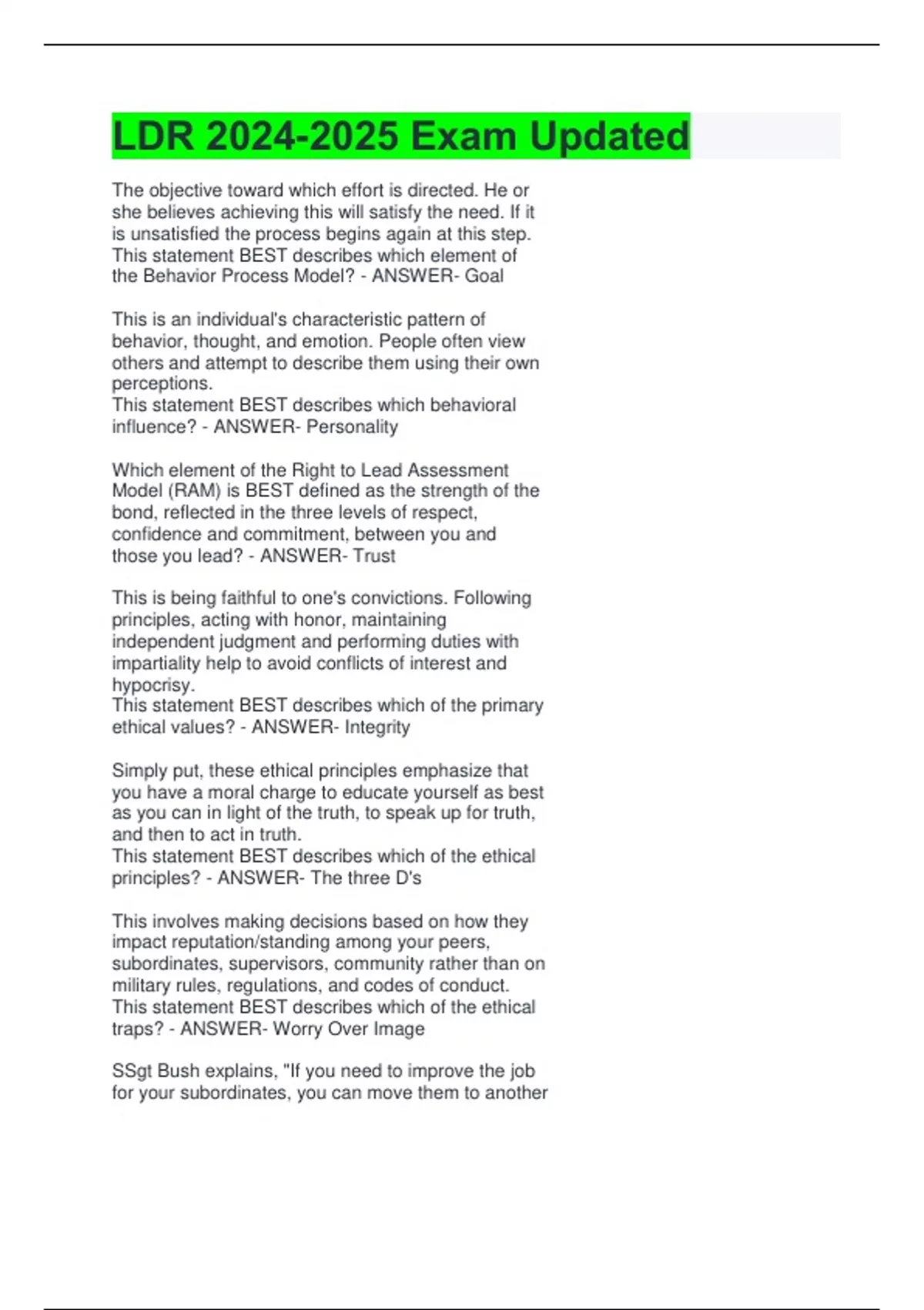 LDR Exam Updated - LDR - Stuvia US