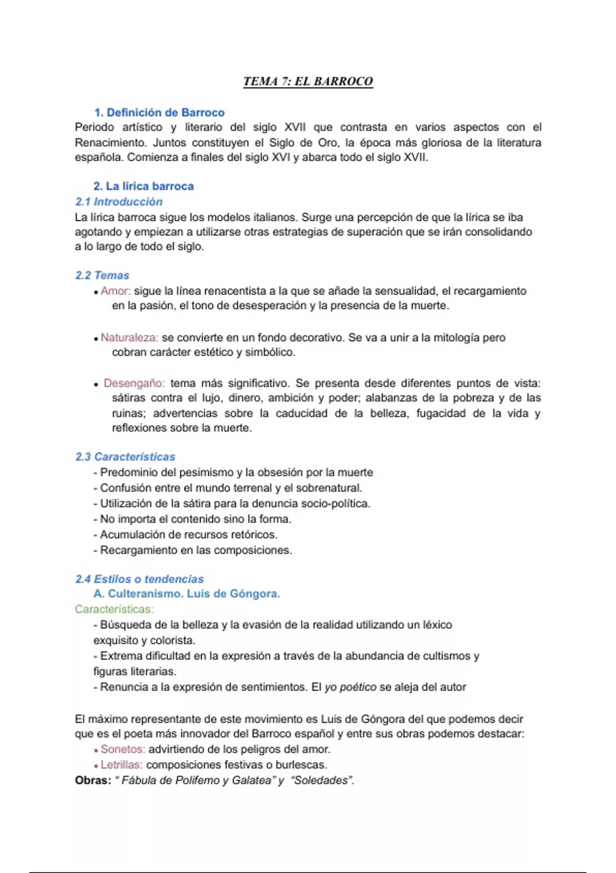Tema 7: El Barroco, Primero de Bachillerato - Spanish Language and ...