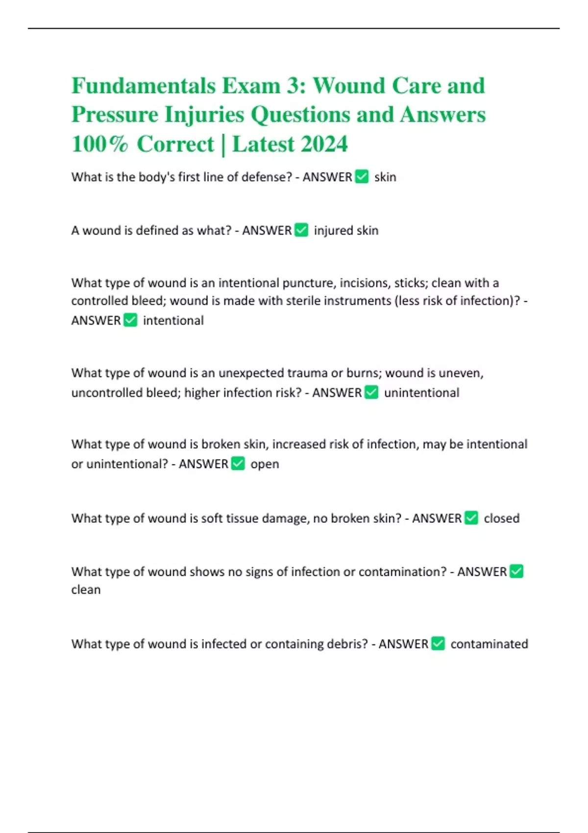 Fundamentals Exam 3: Wound Care and Pressure Injuries Questions and ...