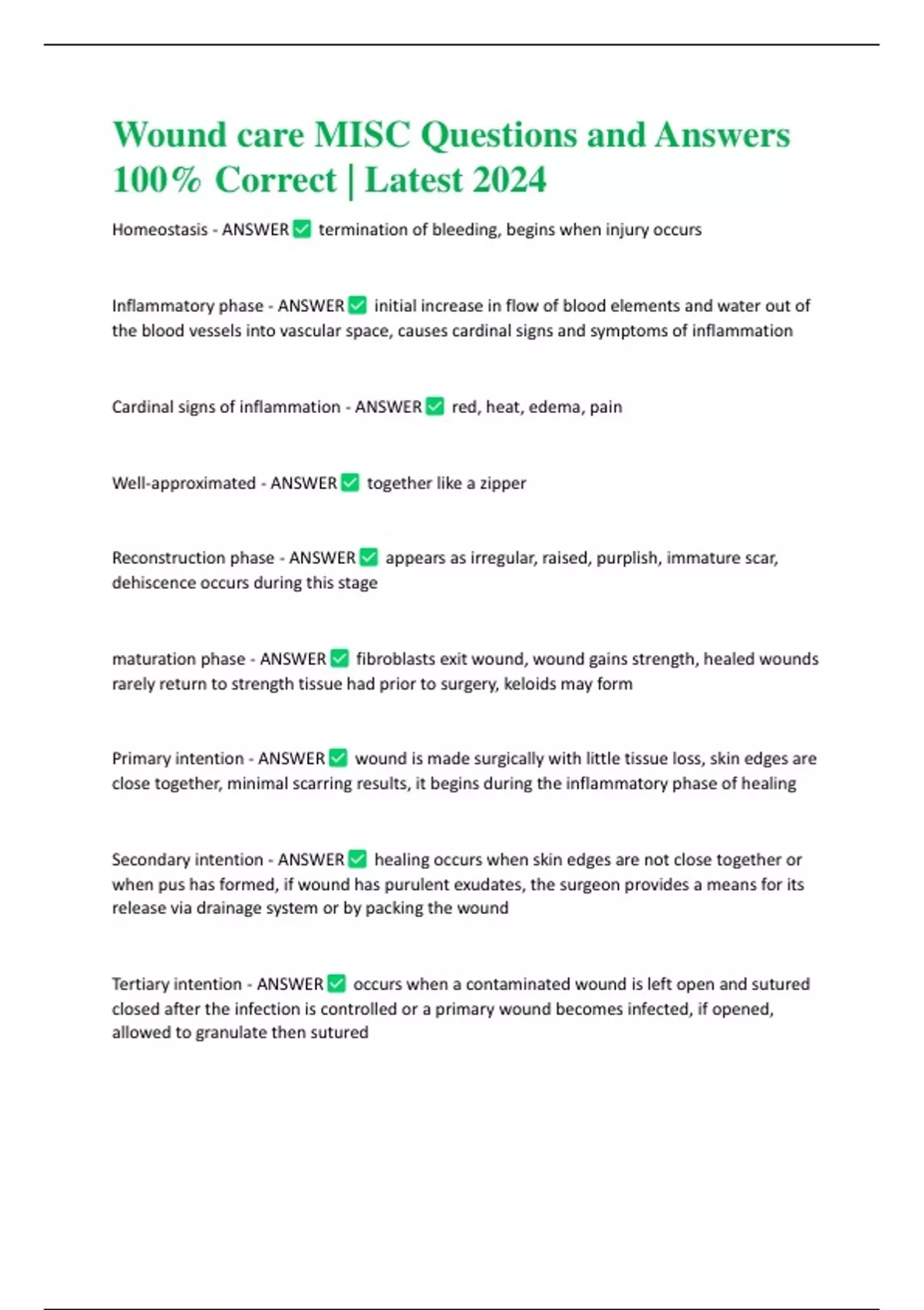 Wound care MISC Questions and Answers 100% Correct | Latest 2024 ...