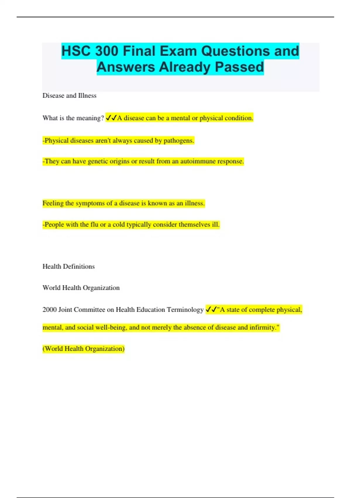 HSC 300 Final Exam Questions and Answers Already Passed - HSC 300 ...