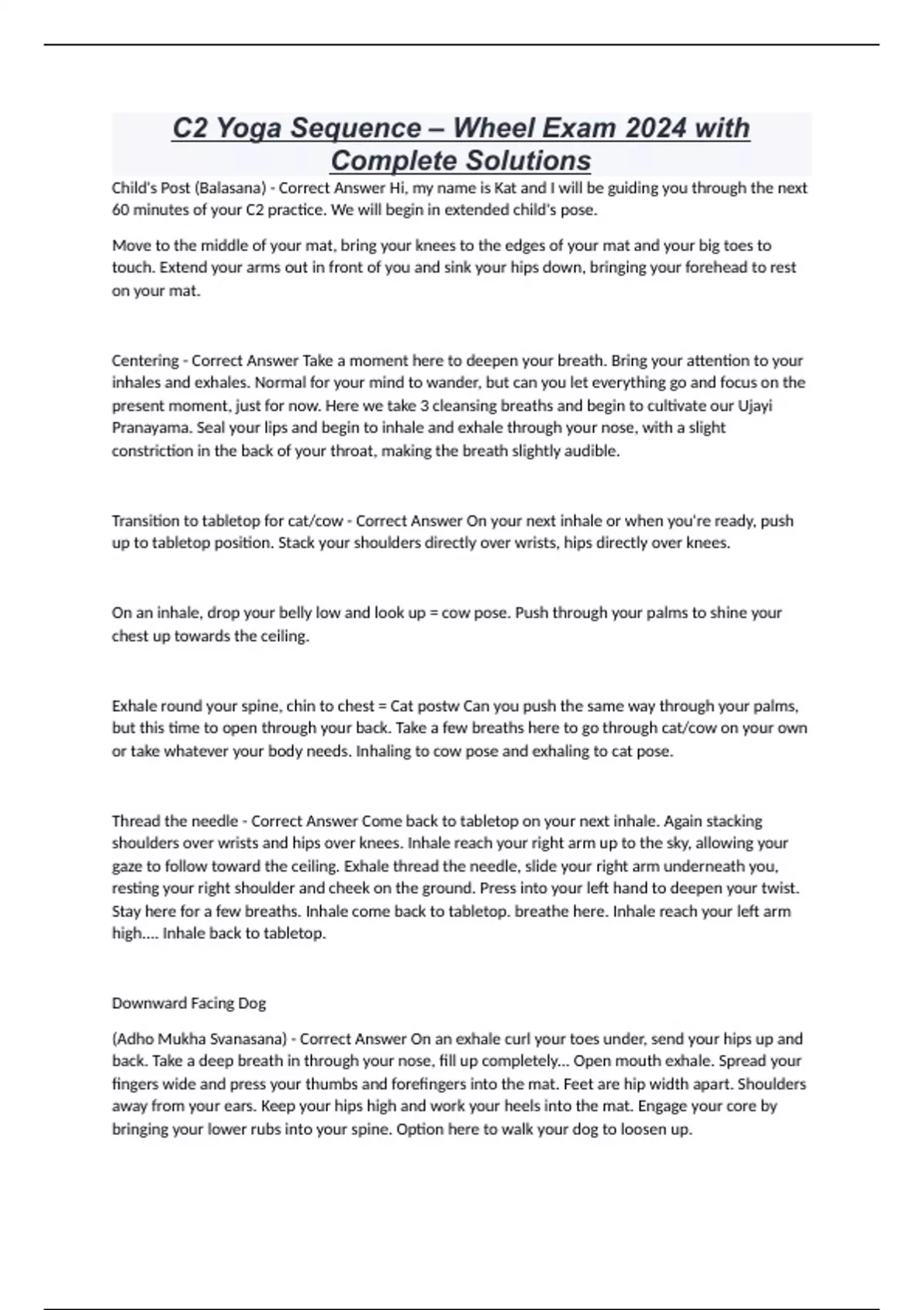 C2 Yoga Sequence – Wheel Exam 2024 with Complete Solutions - C2 Yoga ...