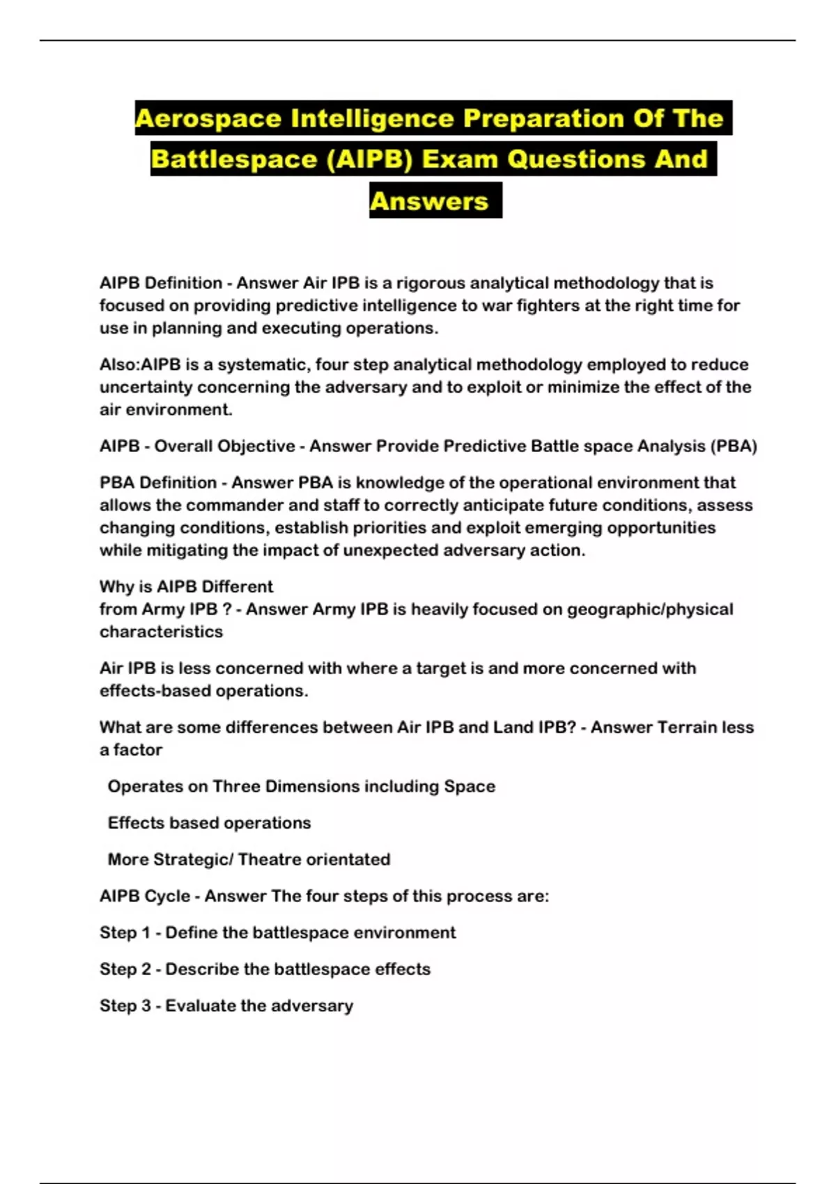 Aerospace Intelligence Preparation Of The Battlespace (AIPB) Exam ...