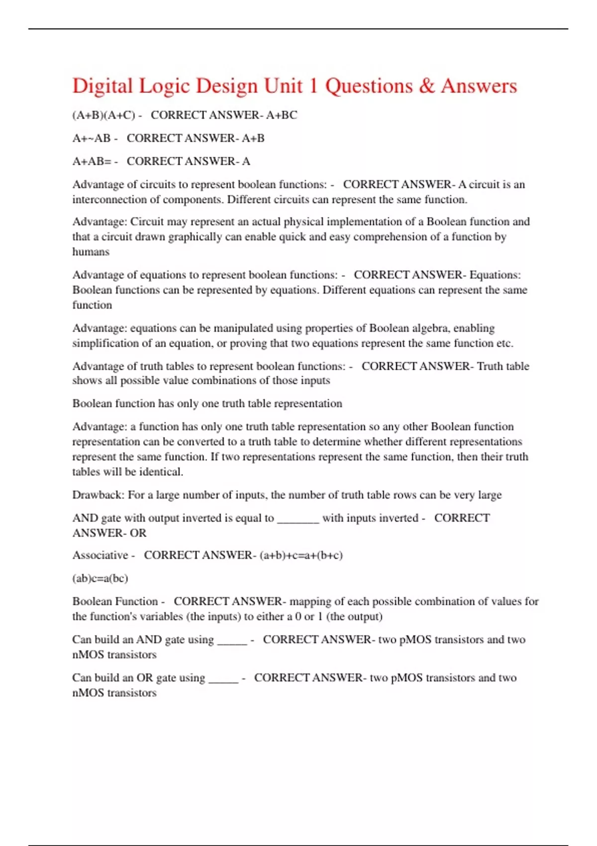 Digital Logic Design Unit 1 Questions & Answers - Digital Logic Design - Stuvia US