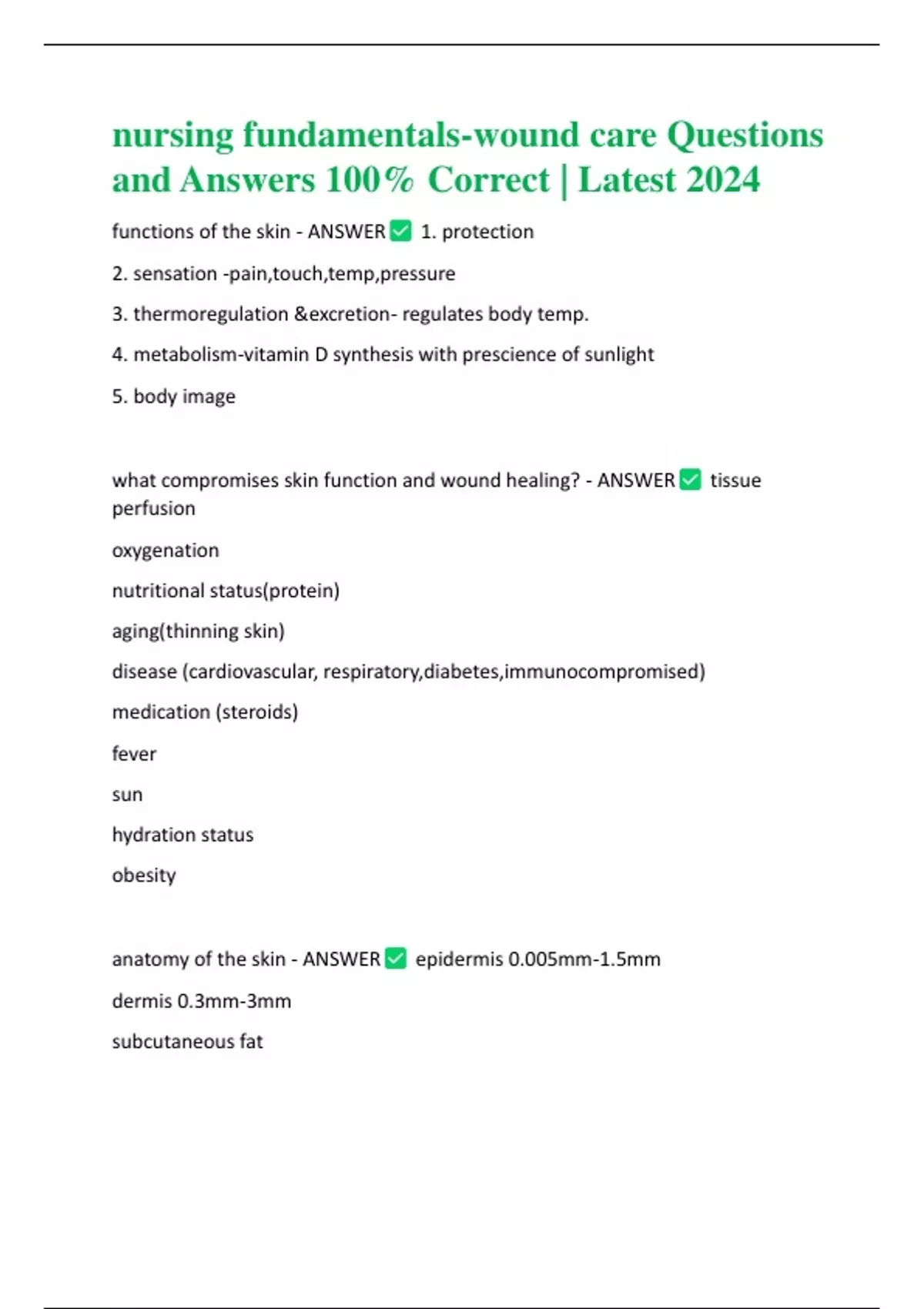 Nursing Fundamentals Wound Care Questions And Answers 100 Correct