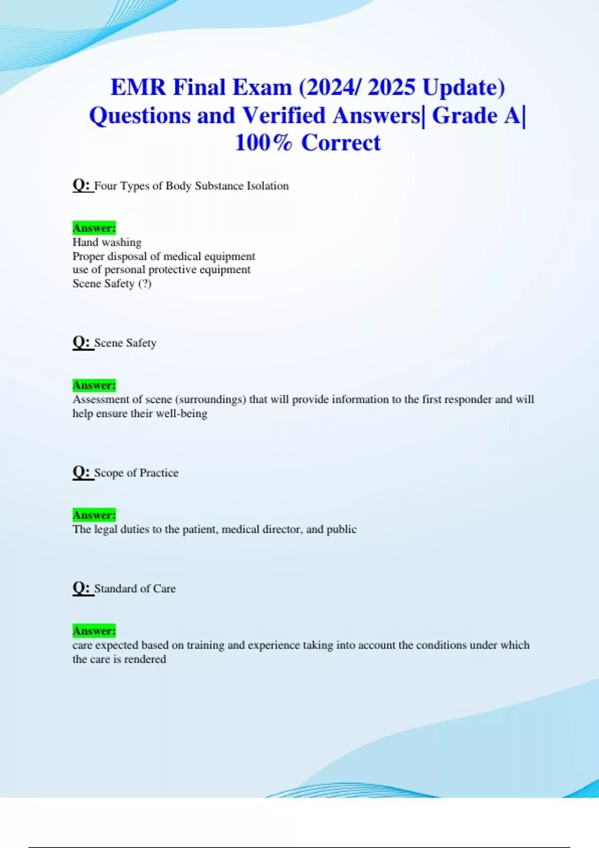 EMR Final Exam (2024/ 2025 Update) Questions and Verified Answers ...