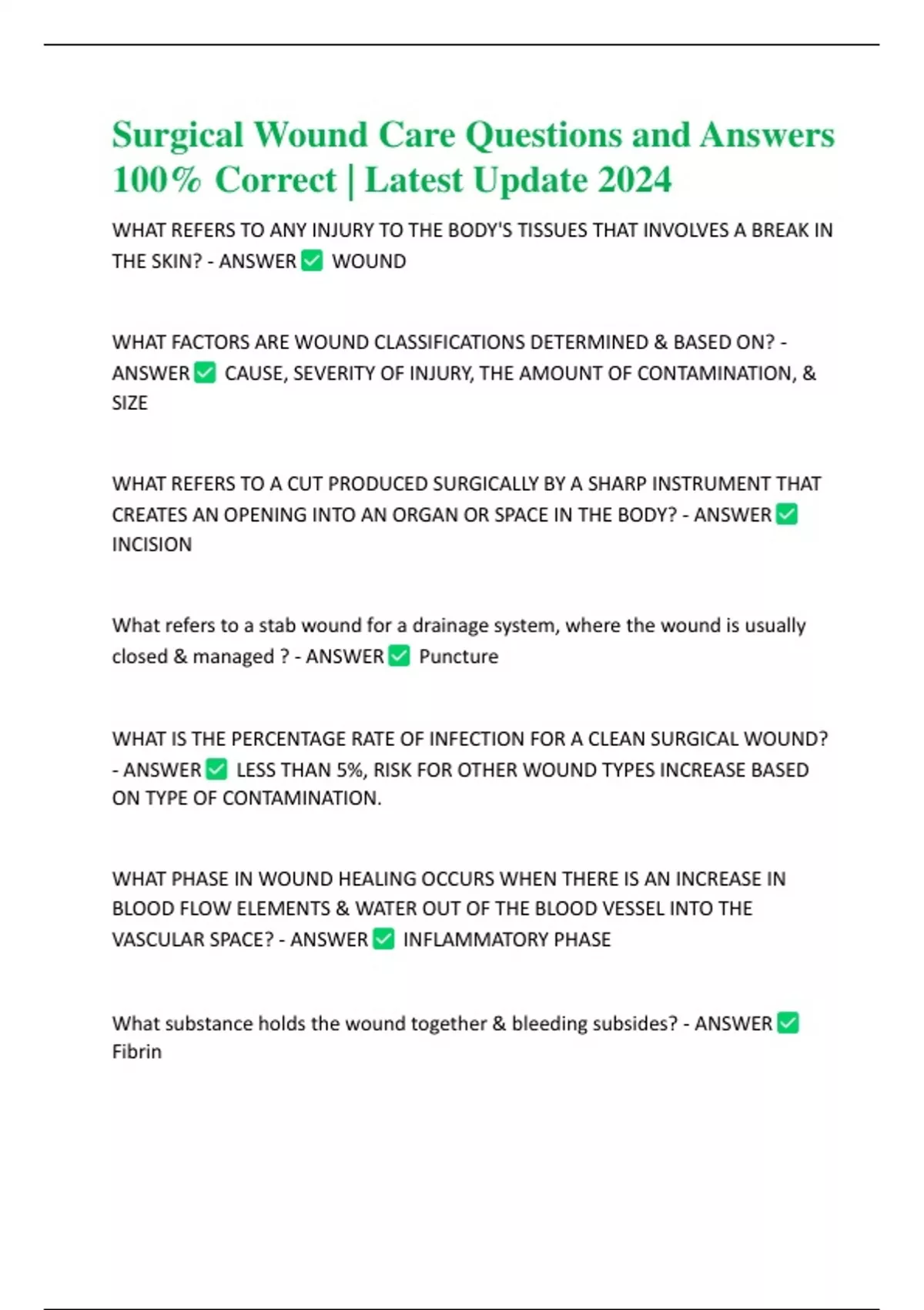 Surgical Wound Care Questions and Answers 100% Correct | Latest Update ...