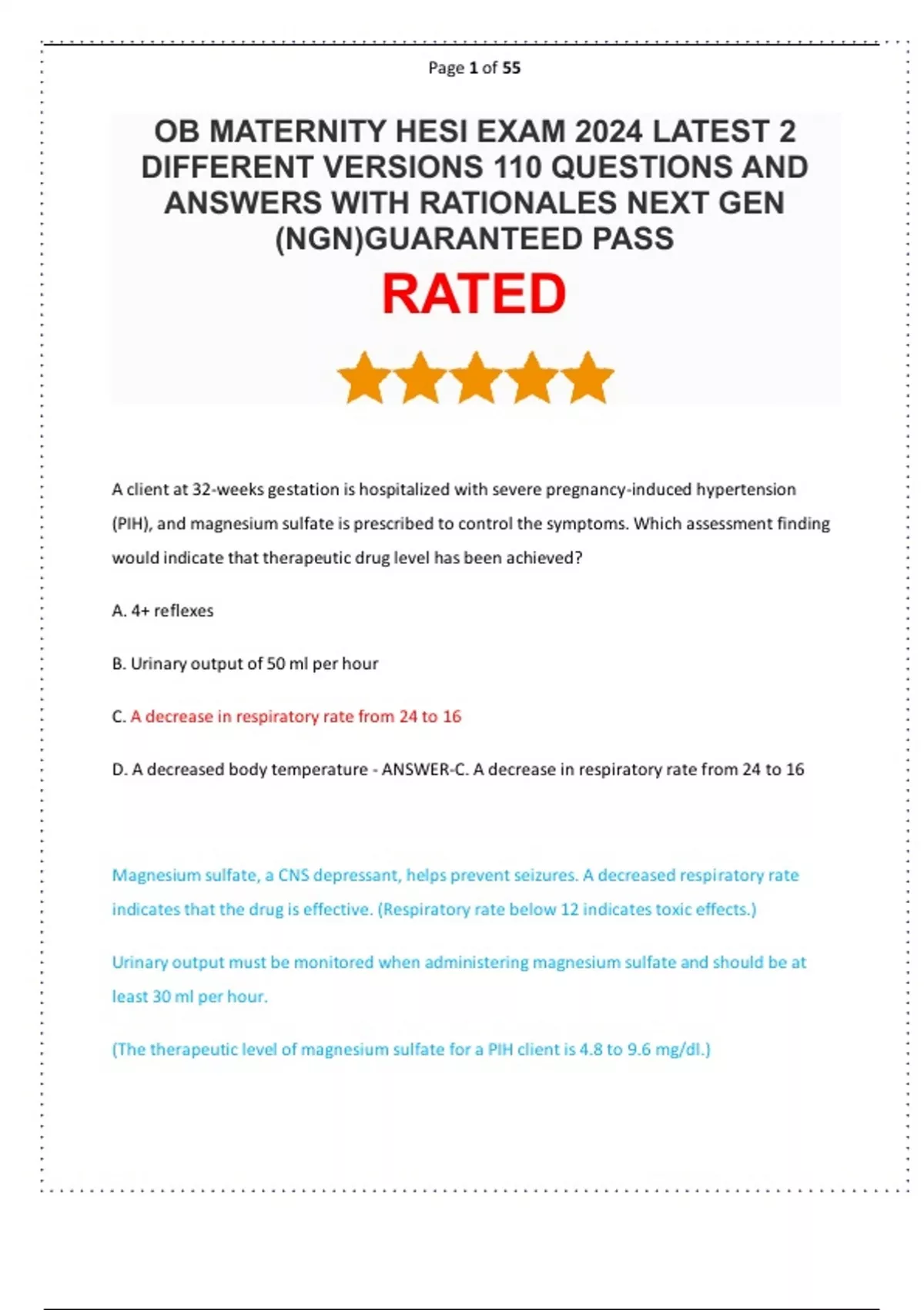 OB MATERNITY HESI EXAM 2024 LATEST 2 DIFFERENT VERSIONS 110 QUESTIONS ...