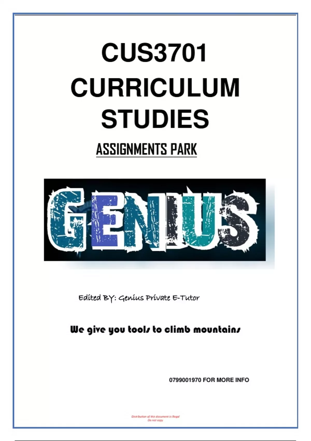CUS3701 EXAMS AND ASSESSMENTS ANSWERS - Curriculum Studies (CUS3701 ...