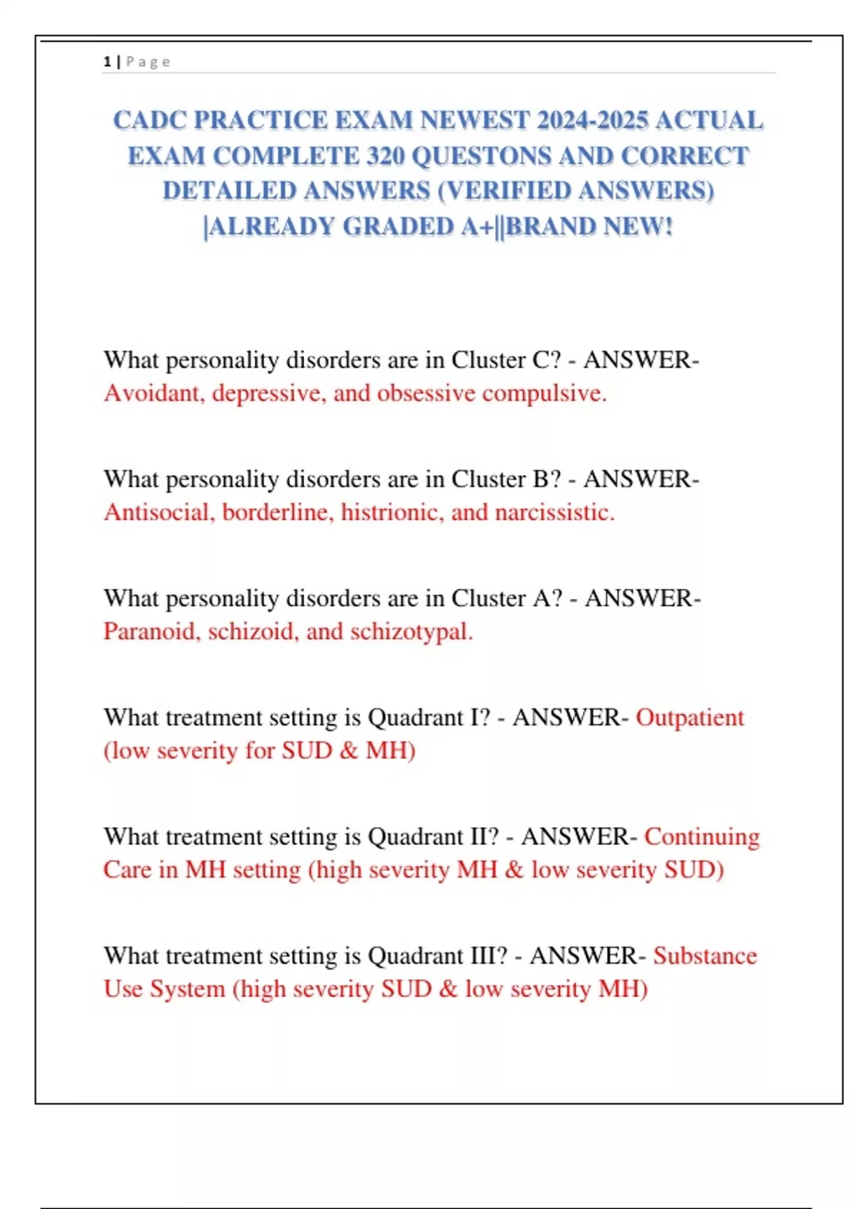CADC PRACTICE EXAM NEWEST ACTUAL EXAM COMPLETE 320 QUESTONS AND CORRECT ...