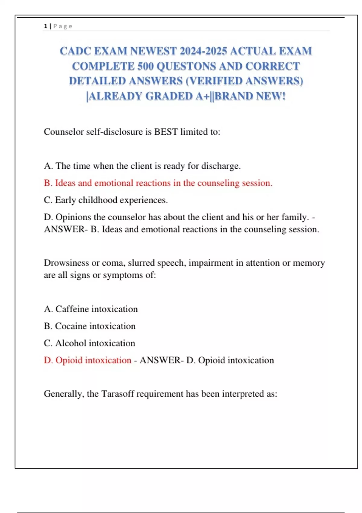 CADC EXAM NEWEST ACTUAL EXAM COMPLETE 500 QUESTONS AND CORRECT DETAILED ...