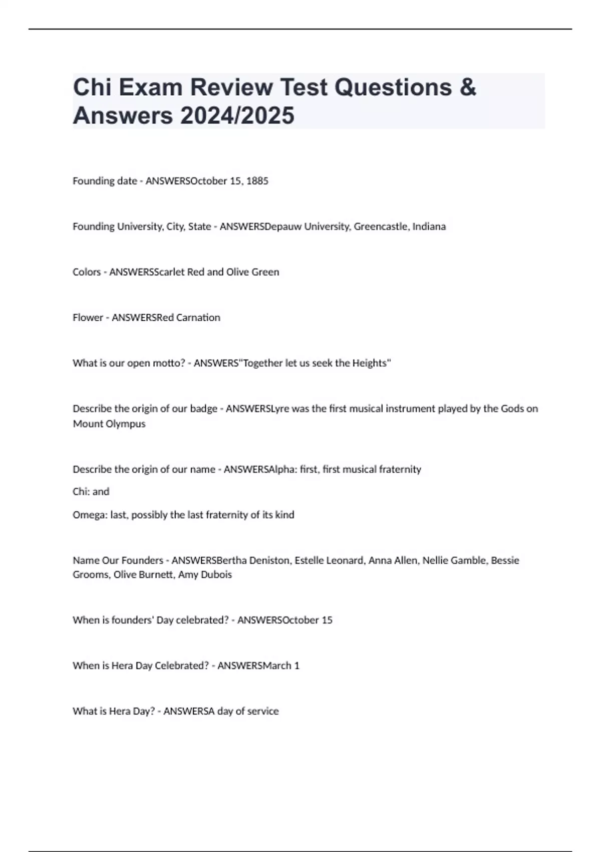 Chi Exam Review Test Questions & Answers 2024/2025 - Chi - Stuvia US