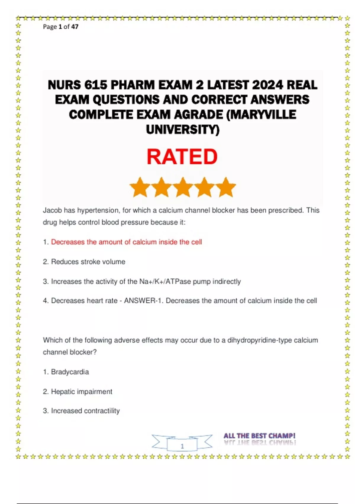 NURS 615 PHARM EXAM 2 LATEST 2024 REAL EXAM QUESTIONS AND CORRECT ...