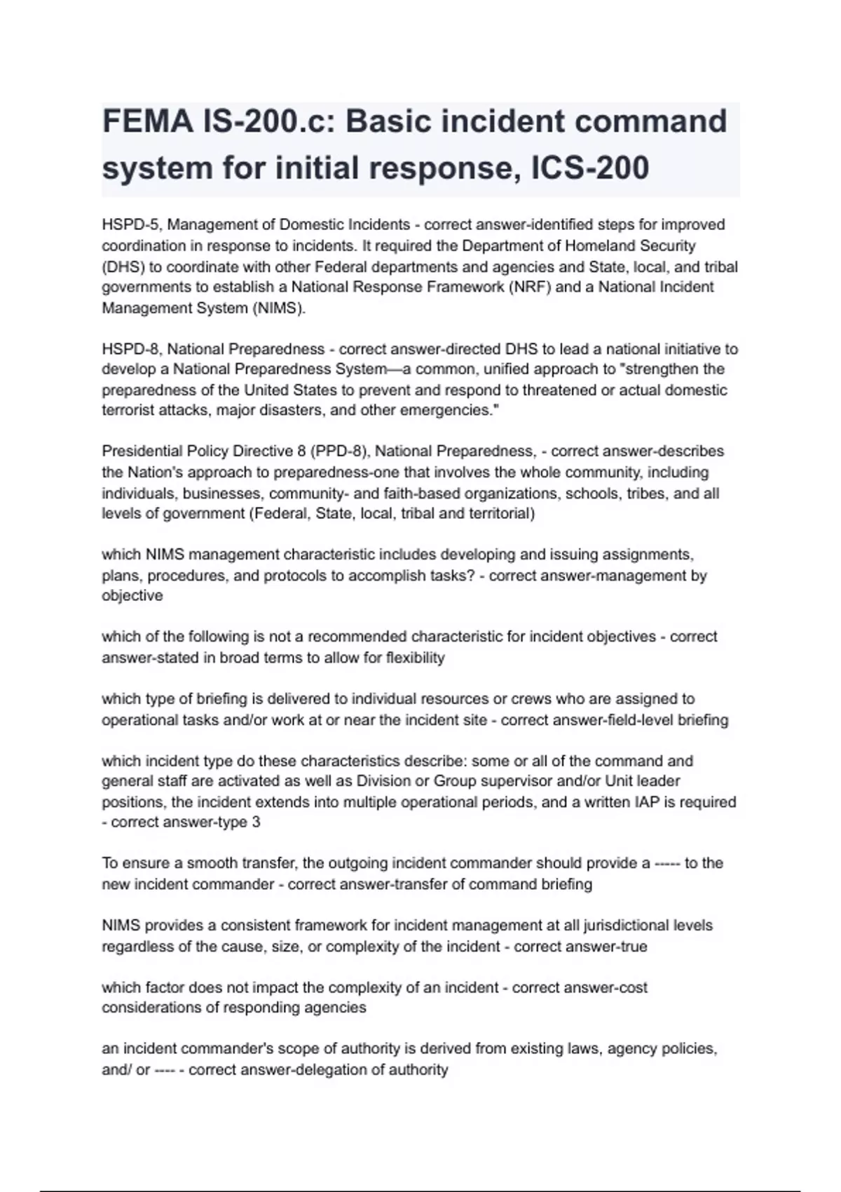 FEMA IS-200.c_ Basic incident command system for initial response, ICS ...