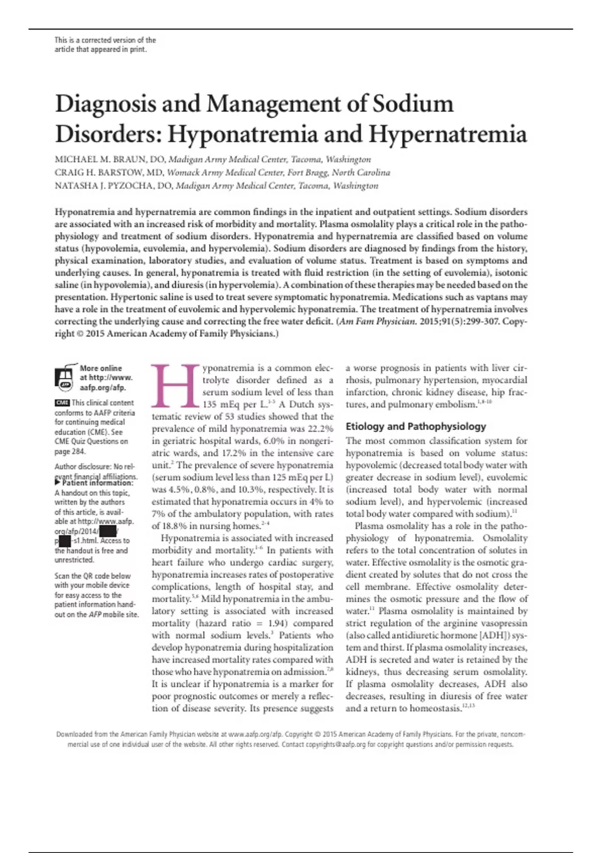 Diagnosis and Management of Sodium Disorders: Hyponatremia and ...