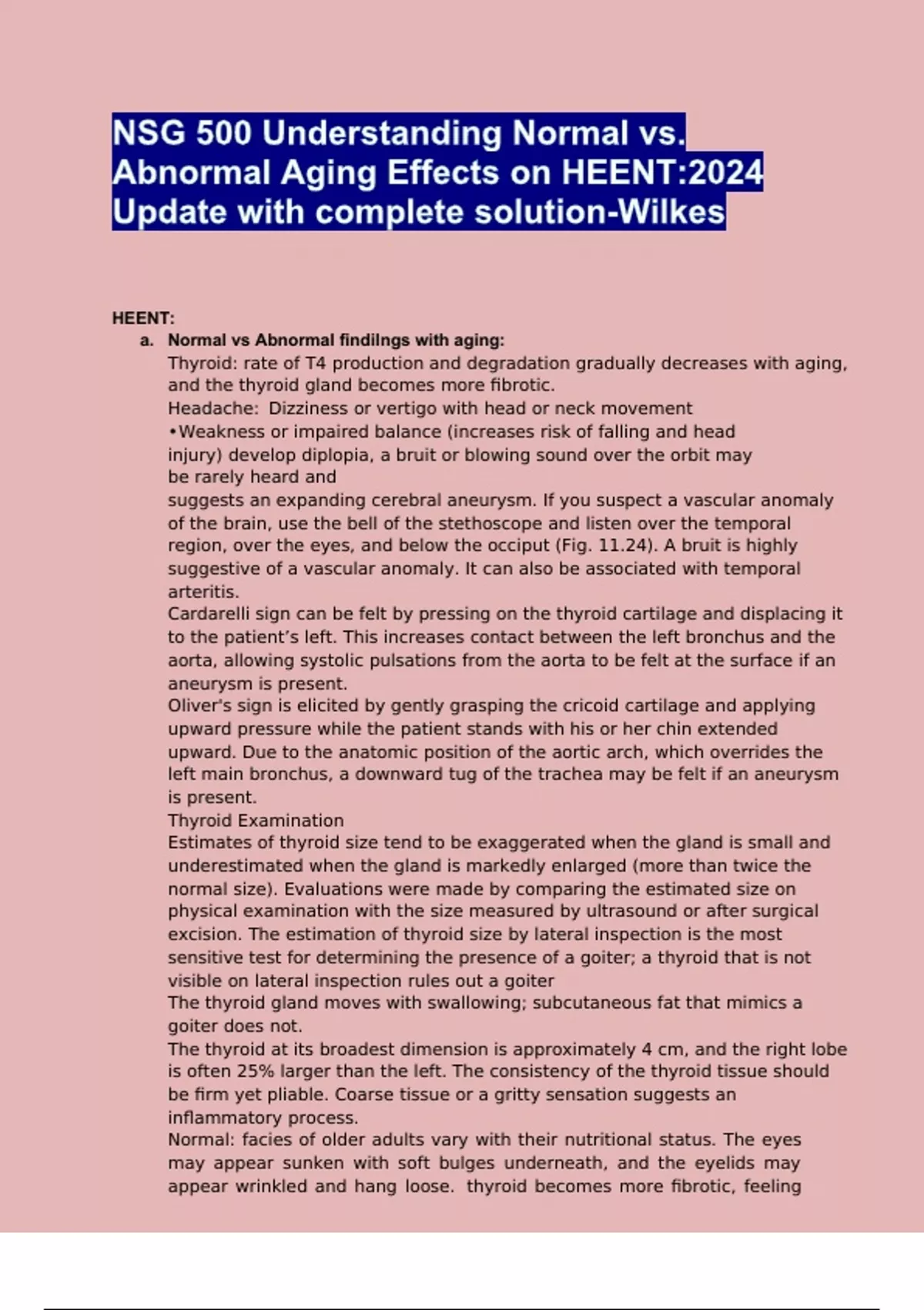 NSG 500 Understanding Normal vs. Abnormal Aging Effects on HEENT:2024 ...