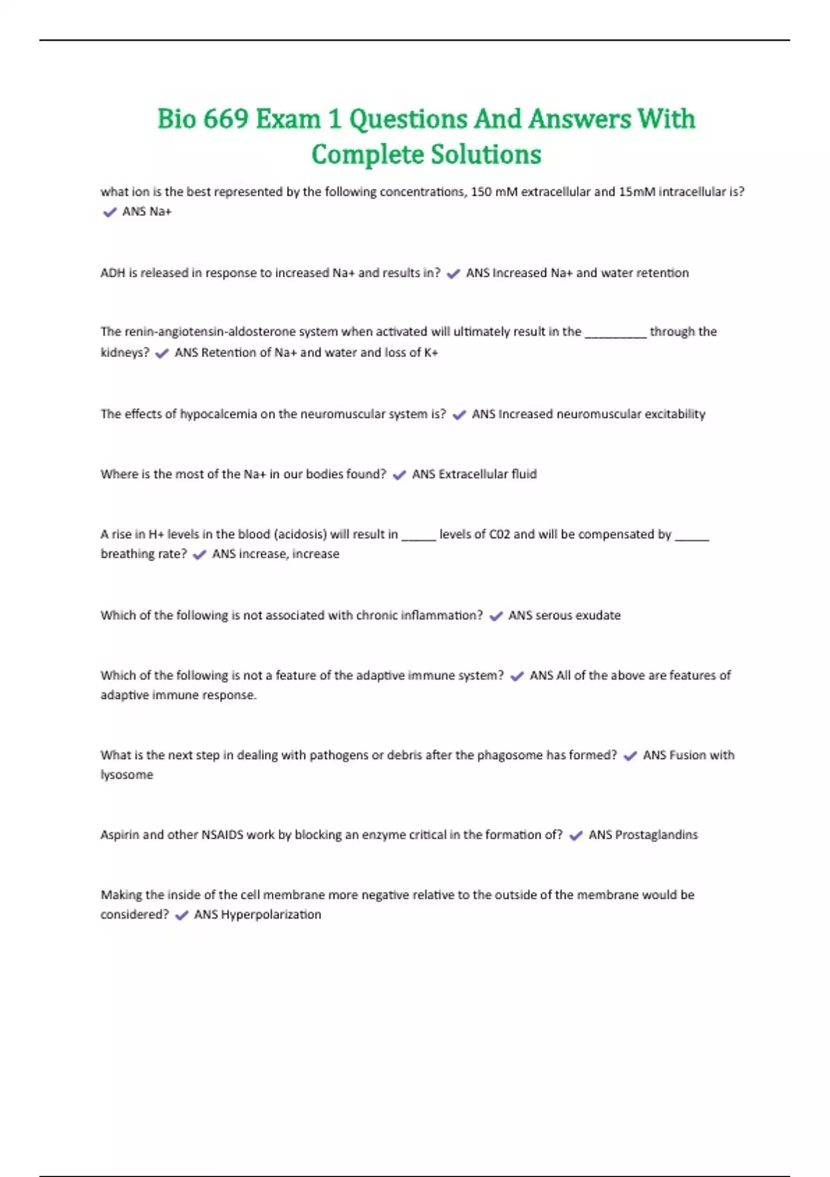 Bio 669 Exam 1 Questions And Answers With Complete Solutions - BIO 669 ...