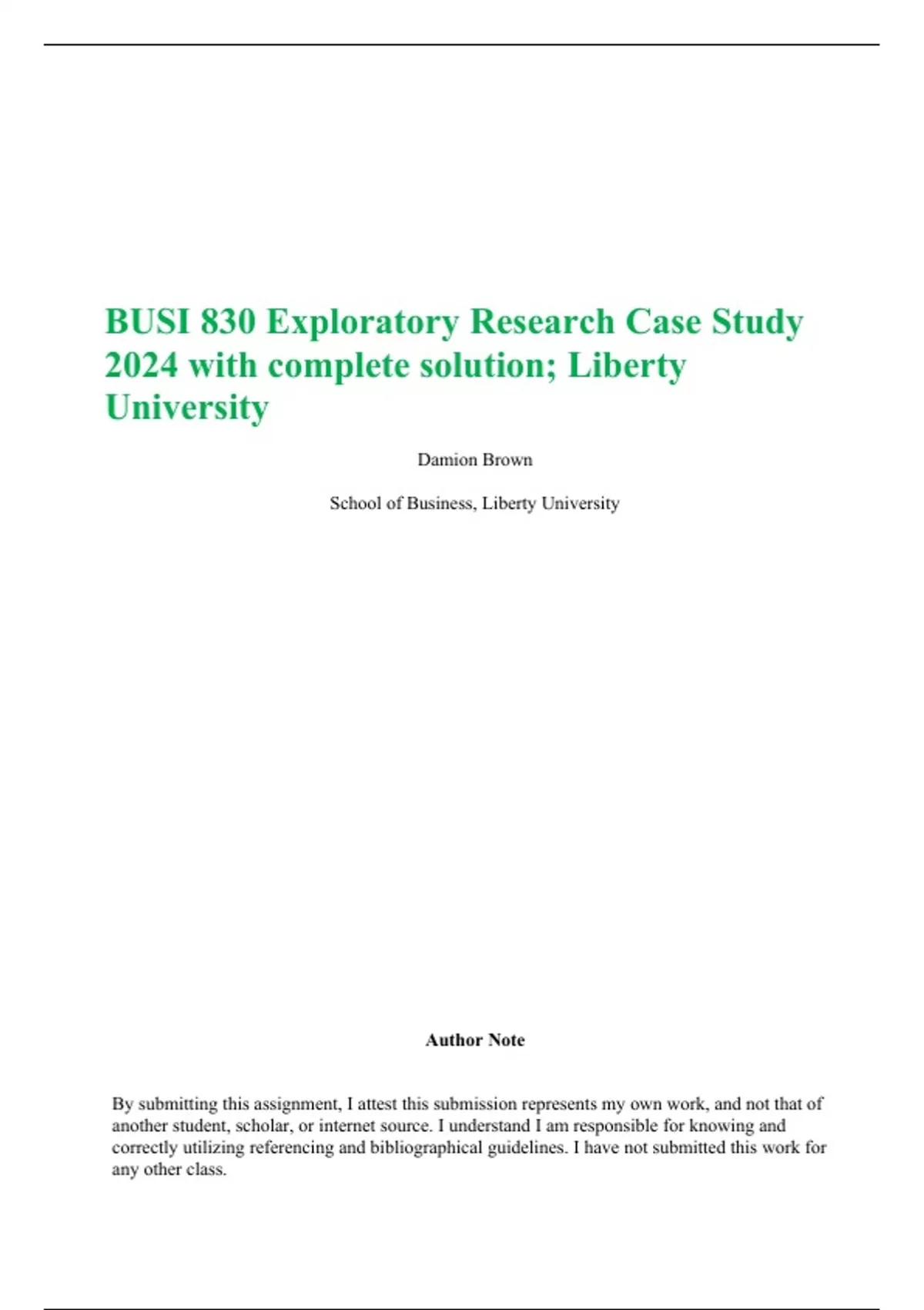 BUSI 830 Exploratory Research Case Study 2024 with complete solution ...