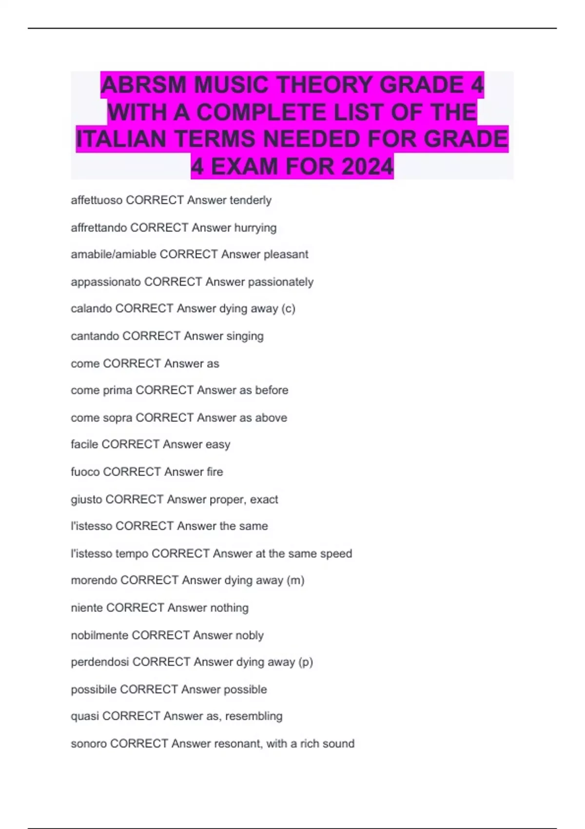 ABRSM MUSIC THEORY GRADE 4 WITH A COMPLETE LIST OF THE ITALIAN TERMS ...