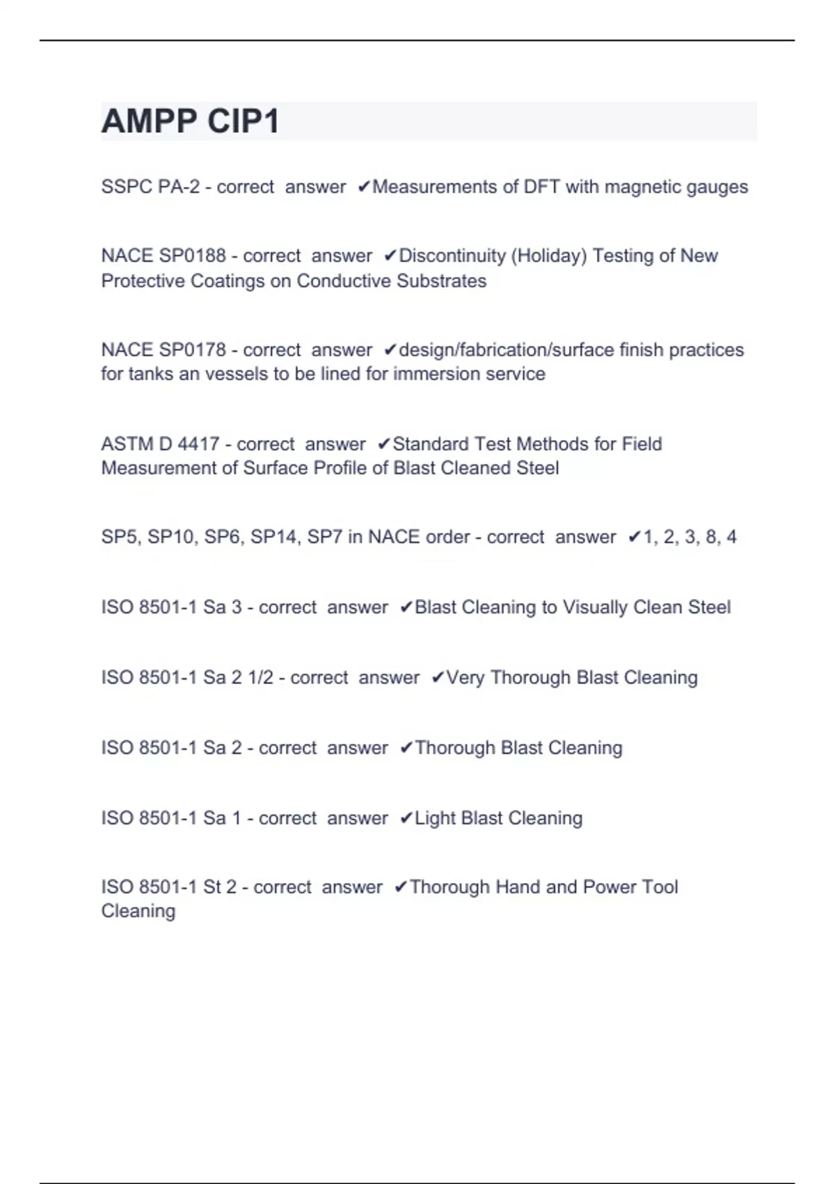 AMPP CIP1 Questions with complete solution - AMPP CIP - Stuvia US