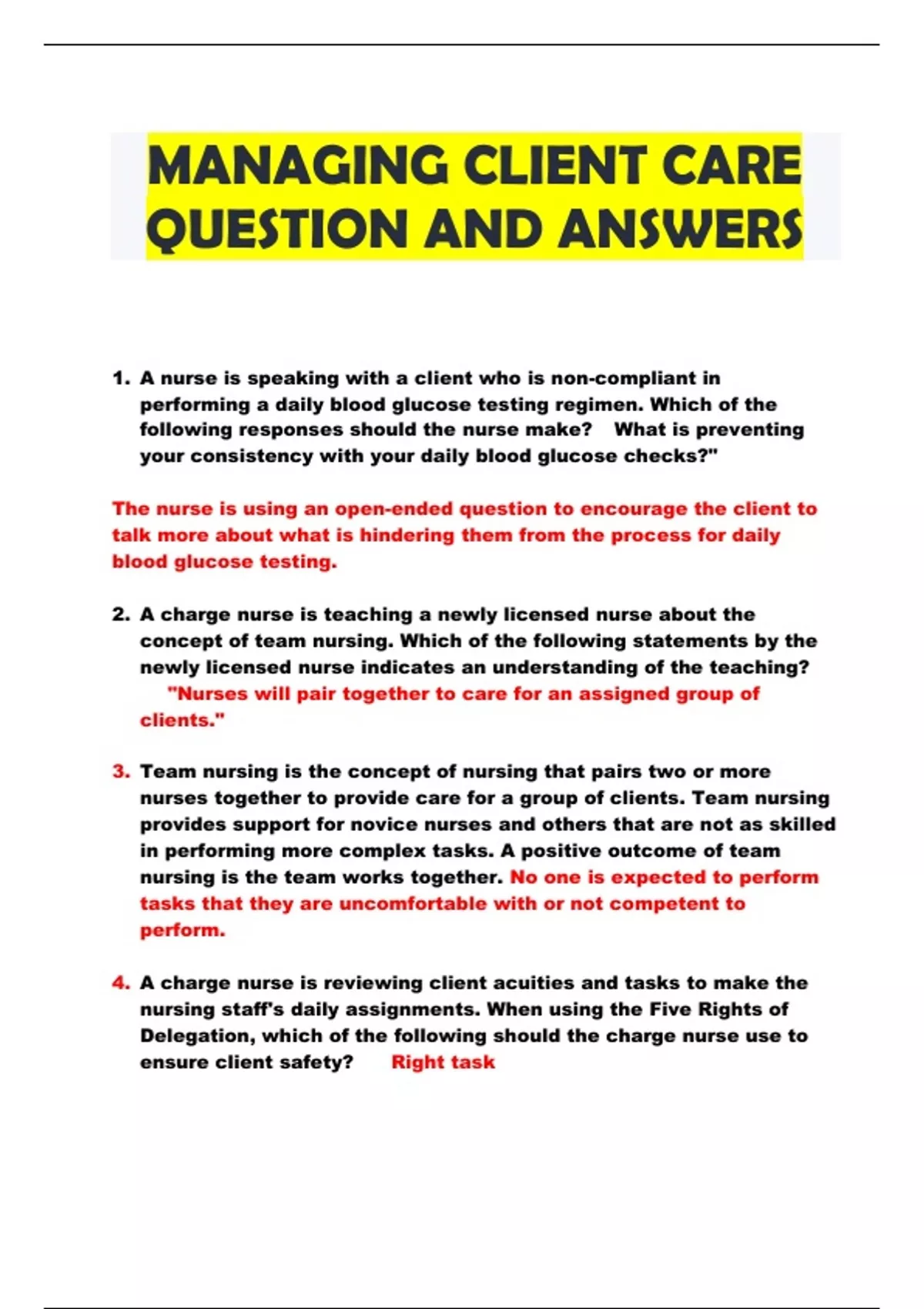 MANAGING CLIENT CARE QUESTION AND ANSWERS - Medical aid for adult care ...