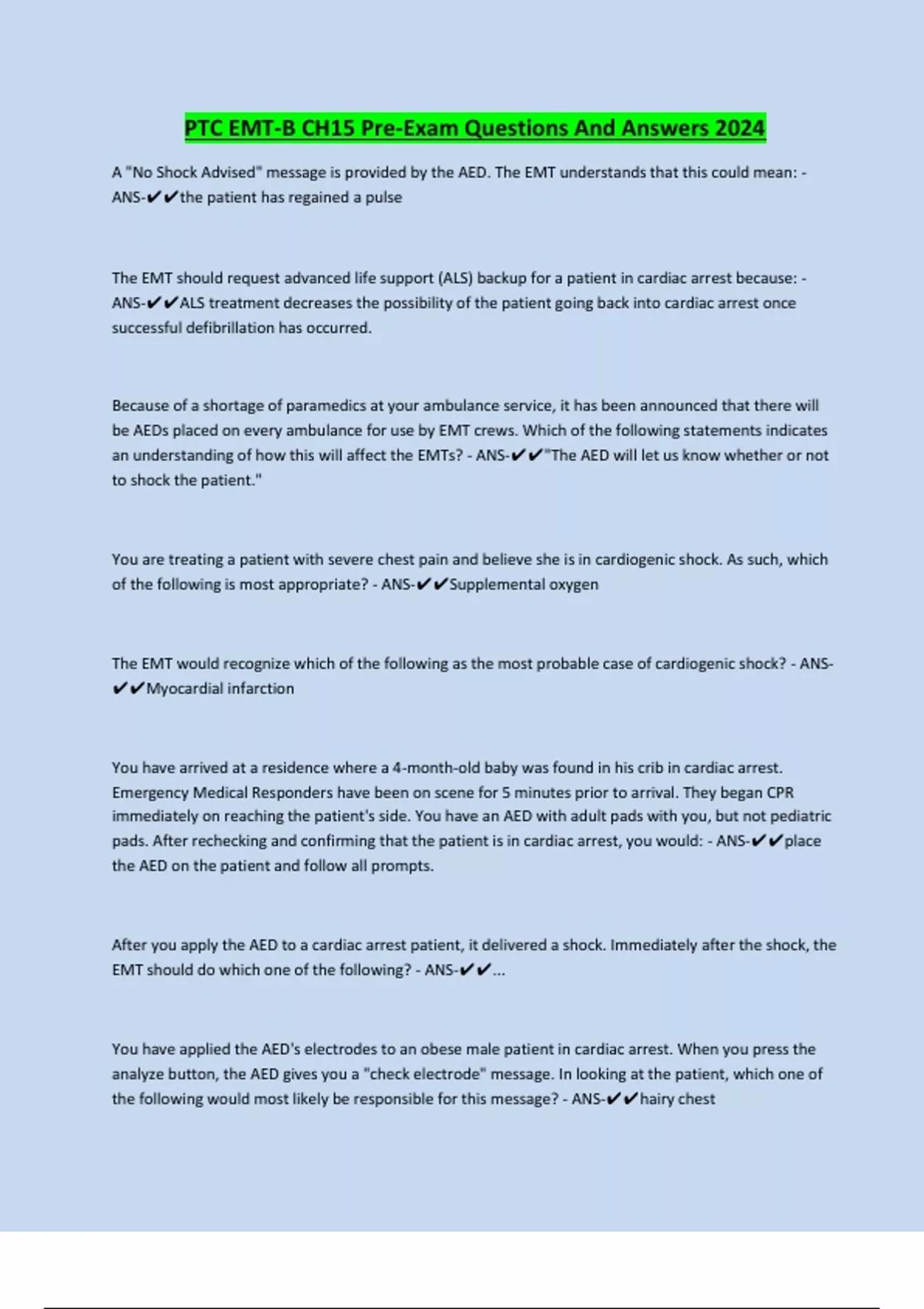 PTC EMT-B CH15 Pre-Exam Questions And Answers 2024 - PTC EMT-B CH15 ...