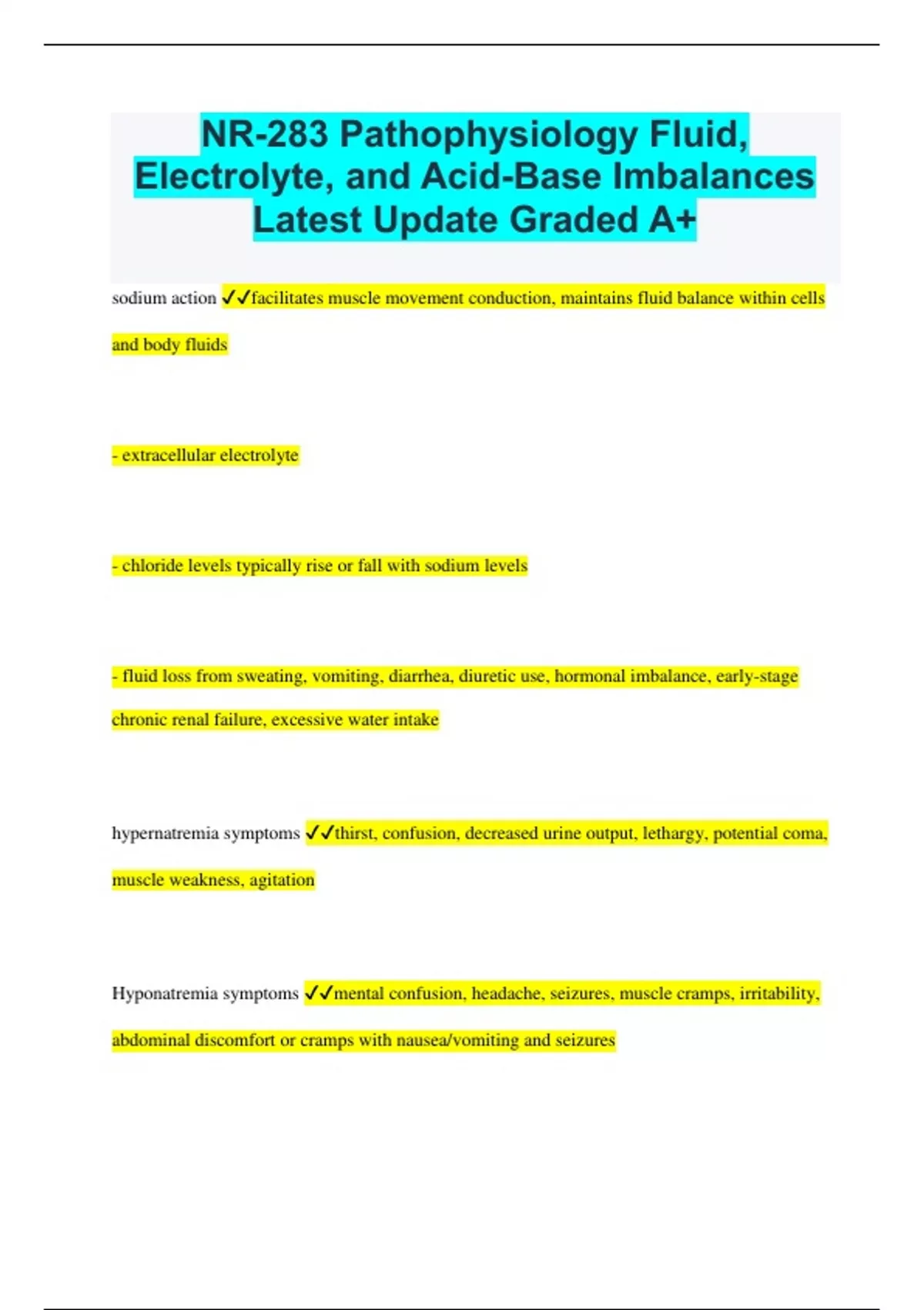Electrolyte Imbalance Bundled Exams Questions and Answers Multiple ...