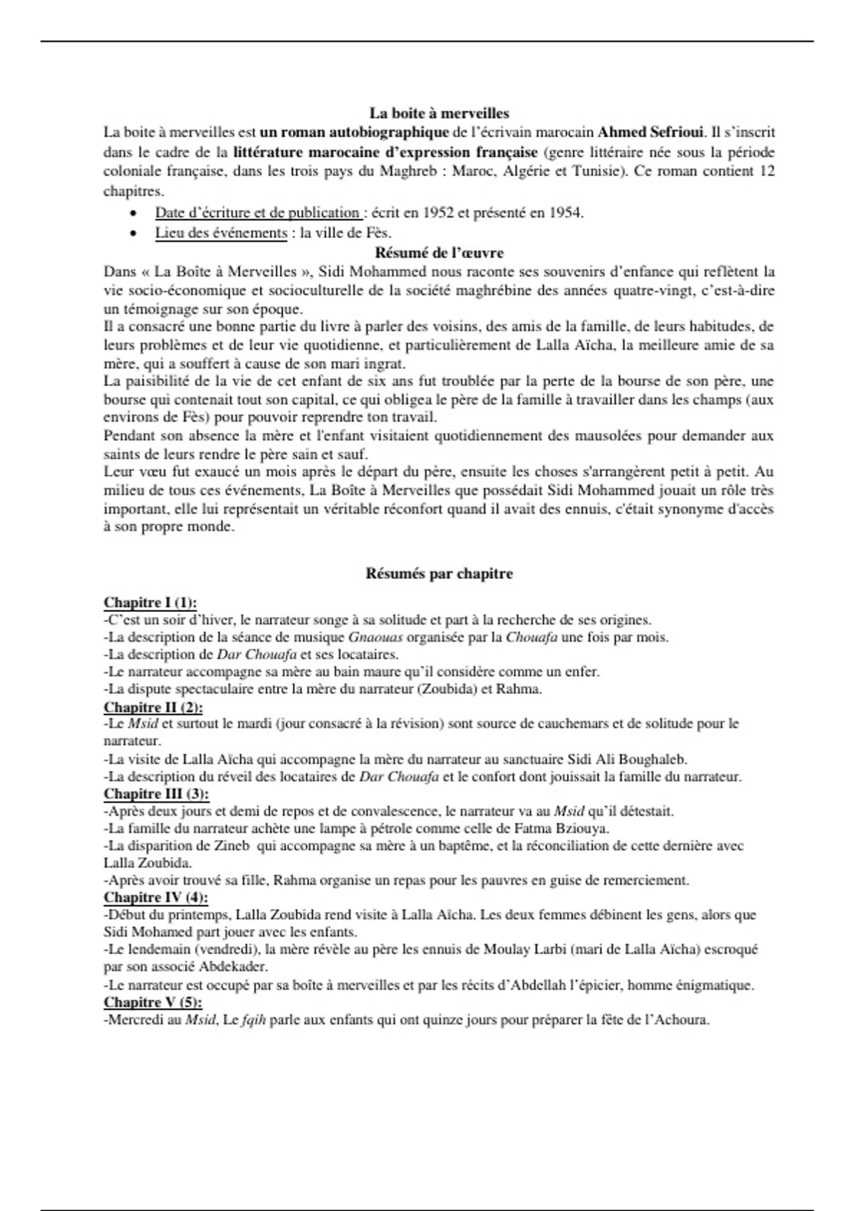 Fiche de lecture + résumé de La Boîte à Merveilles - French - Stuvia US