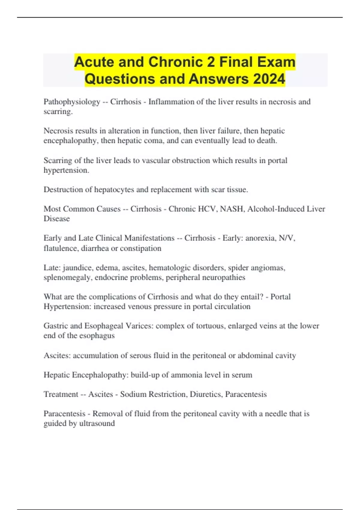 Acute and Chronic 2 Final Exam Questions and Answers 2024 - Acute and ...