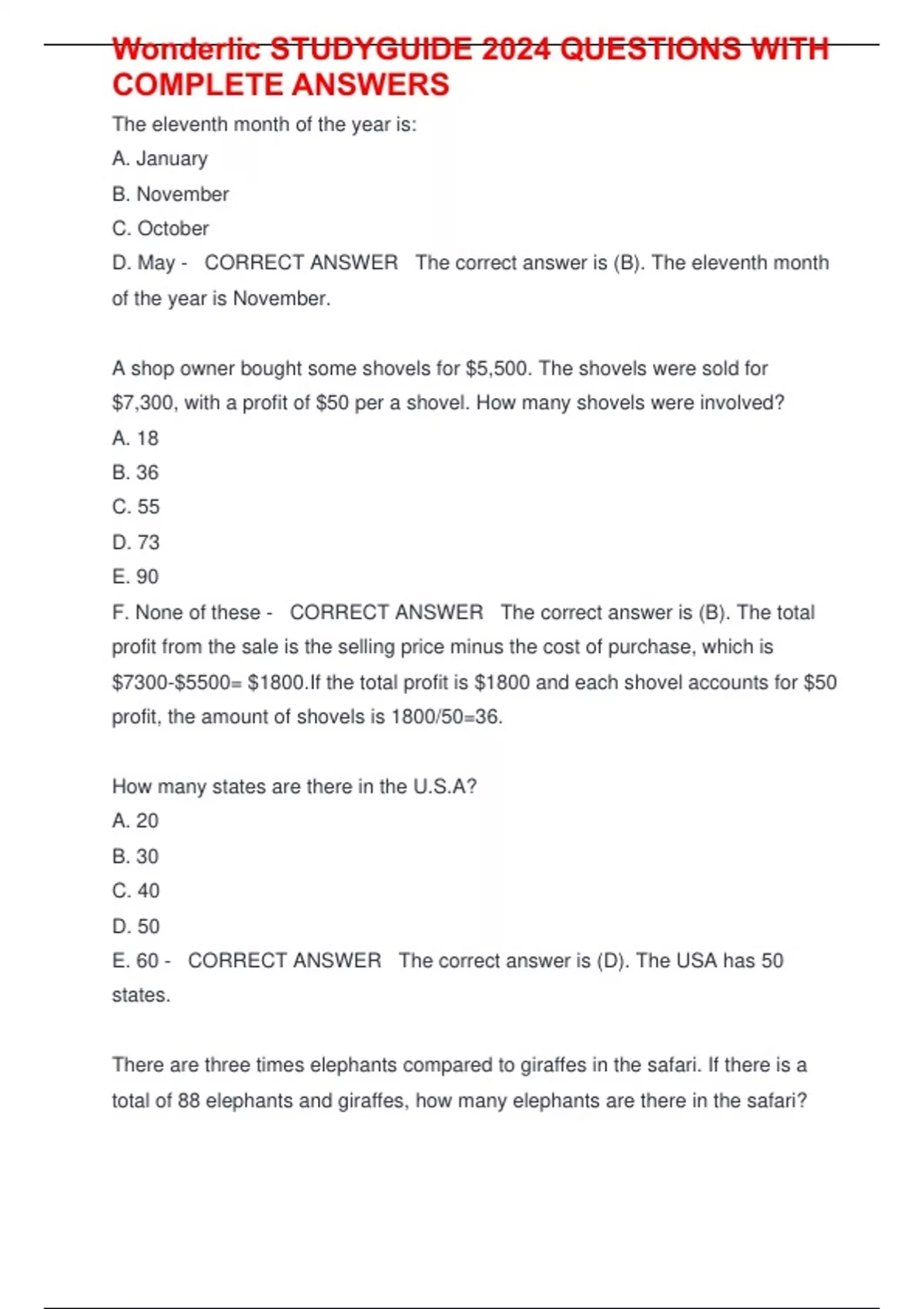 Wonderlic STUDYGUIDE 2024 QUESTIONS WITH COMPLETE ANSWERS - Wonderlic ...