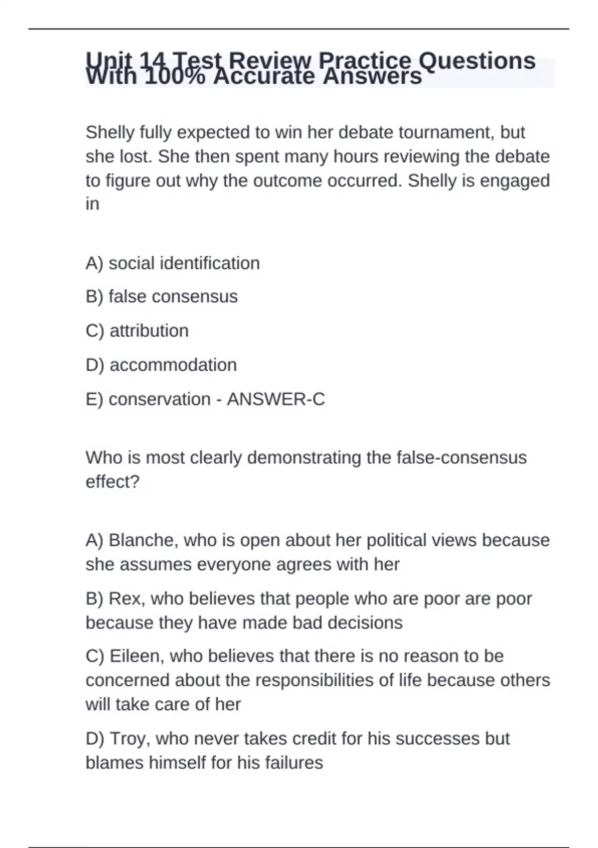 Unit 14 Test Review Practice Questions With 100% Accurate Answers ...