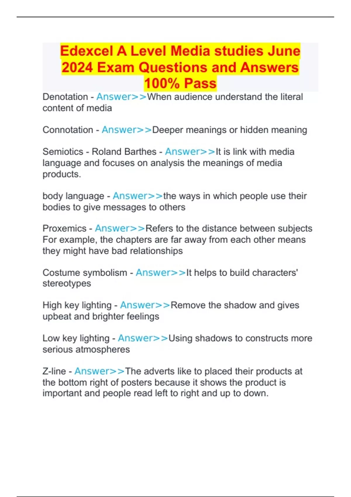 Edexcel A Level Media studies June 2024 Exam Questions and Answers 100% ...