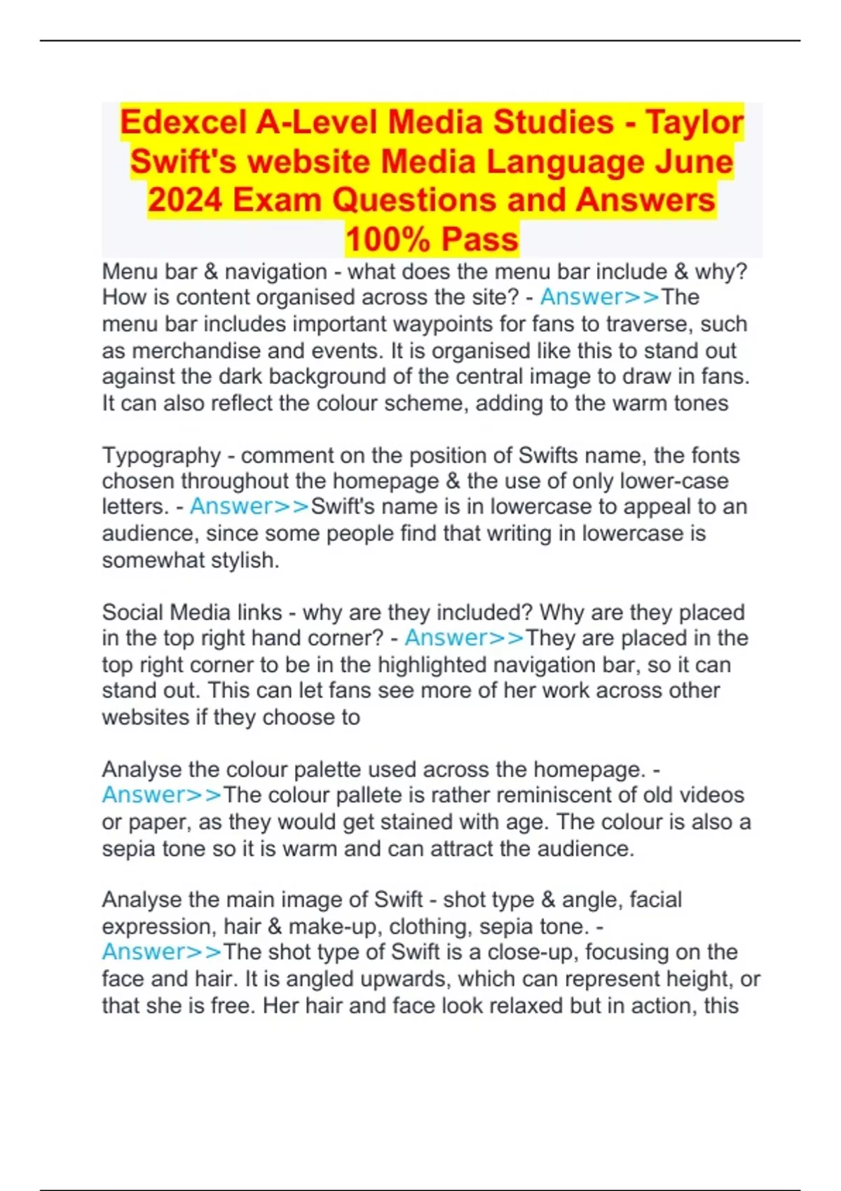 Edexcel A-Level Media Studies - Taylor Swift's website Media Language ...