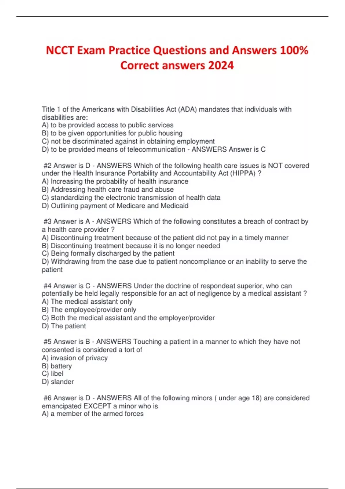 NCCT Exam Practice Questions and Answers 100% Correct answers 2024 ...