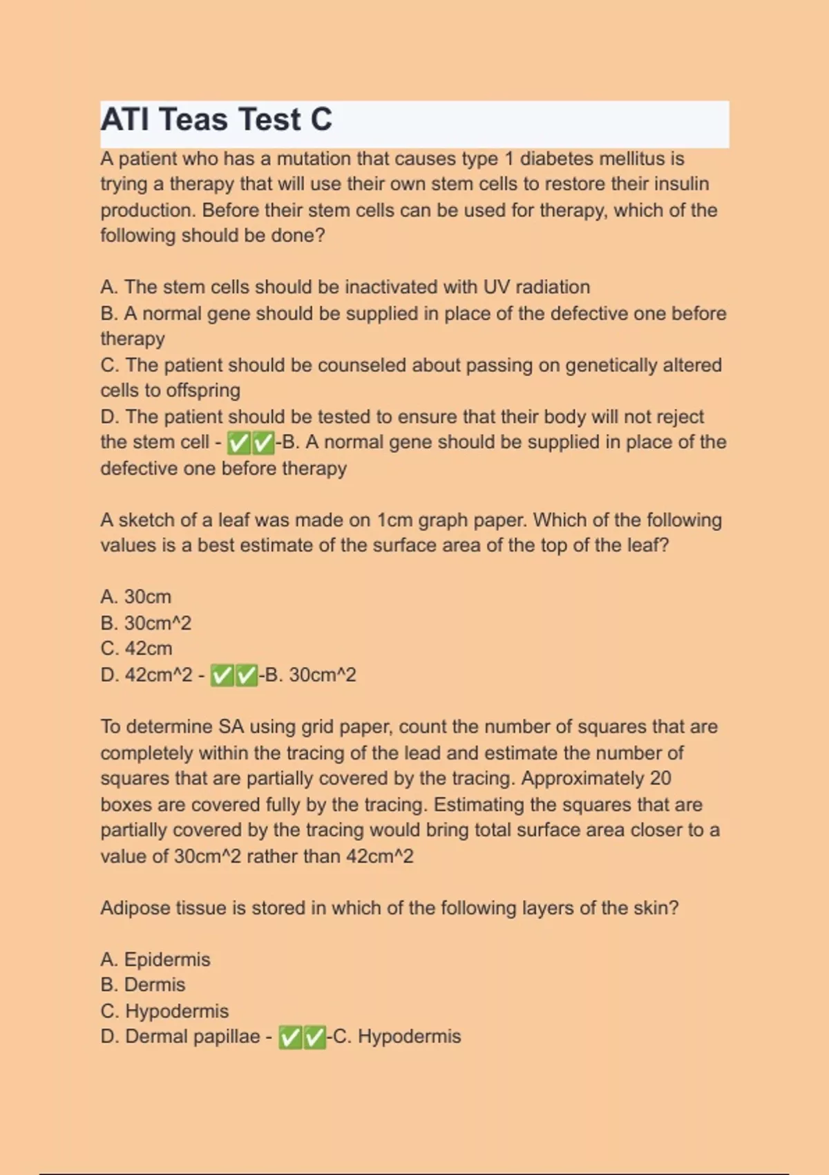 ATI Teas Test C Questions with 100% correct answers verified latest ...