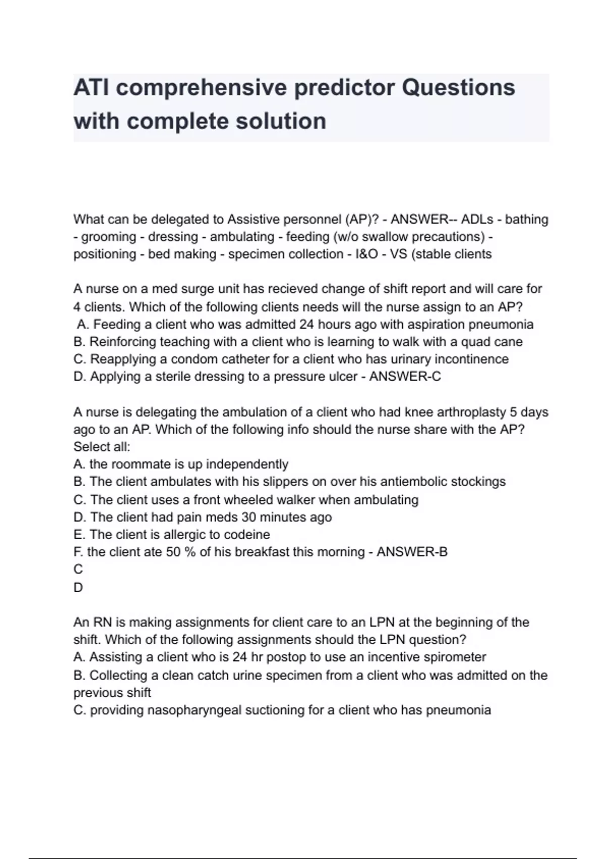 ATI comprehensive predictor Questions with complete solution - ATI ...