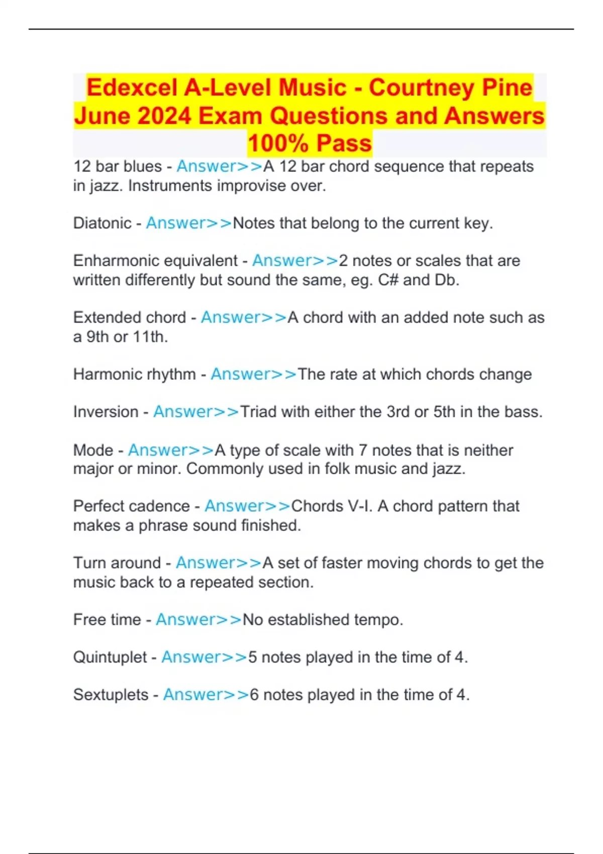 Edexcel A-Level Music - Courtney Pine June 2024 Exam Questions and ...
