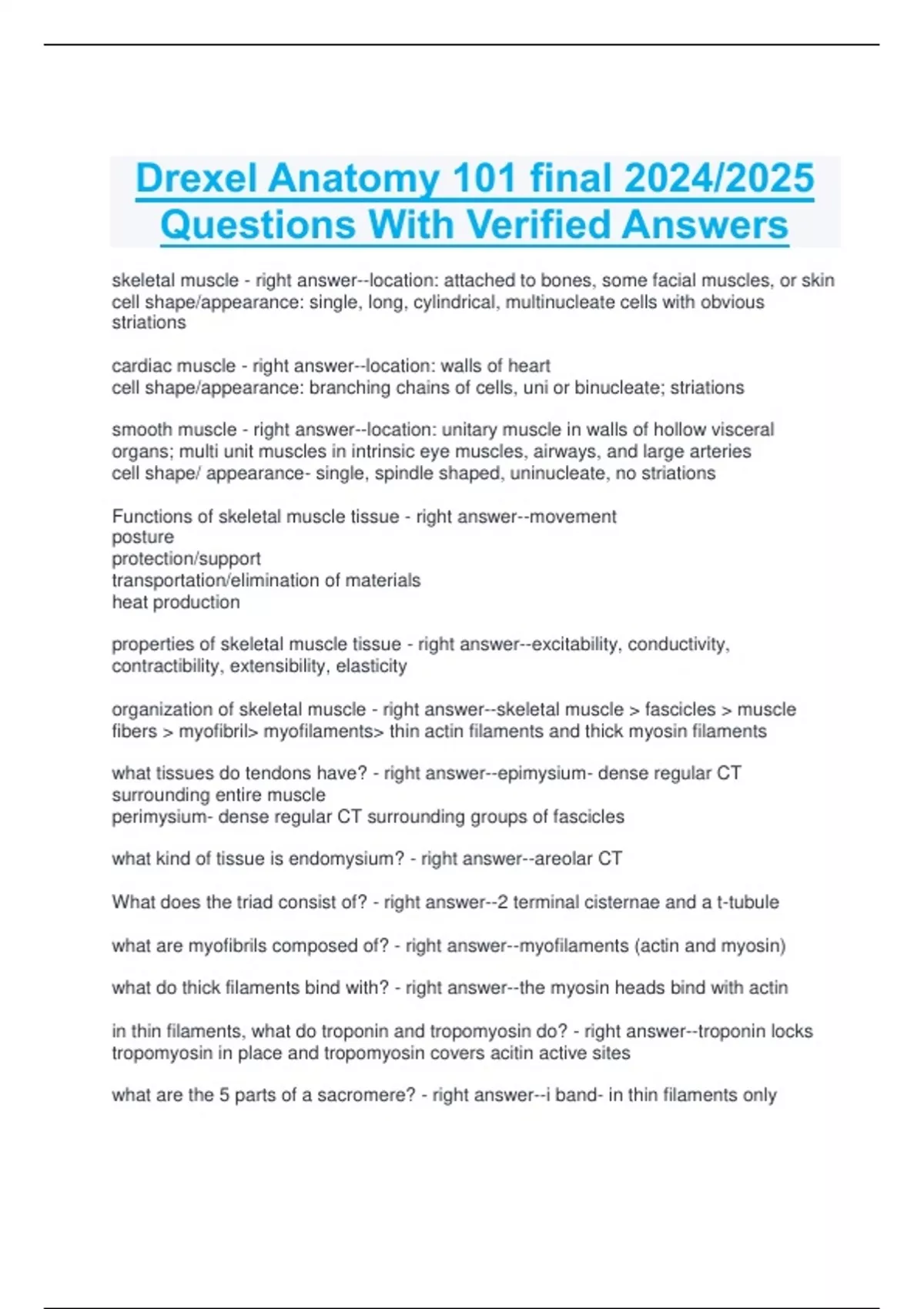 Drexel Anatomy 101 final 2024/2025 Questions With Verified Answers ...