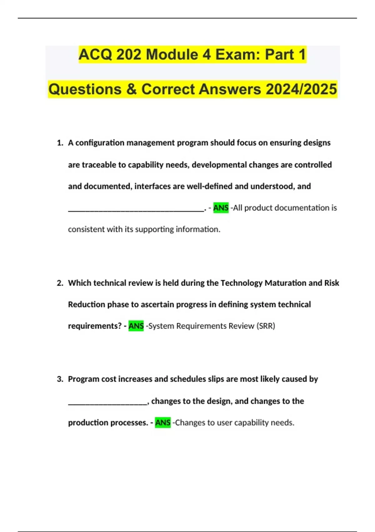 ACQ 202 Module 4 Exam: Part 1 Questions & Correct Answers 2024/2025 ...