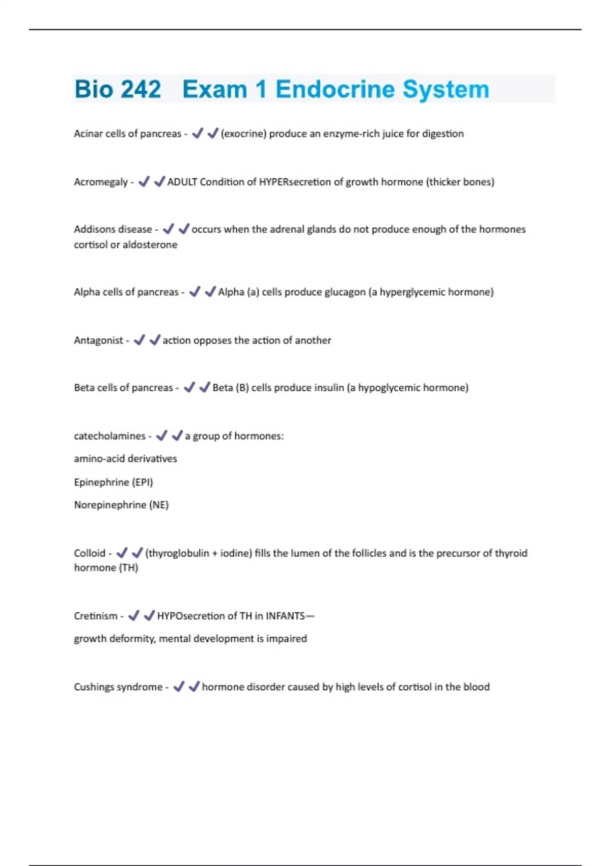 Bio 242 Exam 1 Endocrine System Questions And Answers Graded A+ - Bio 242 - Stuvia US