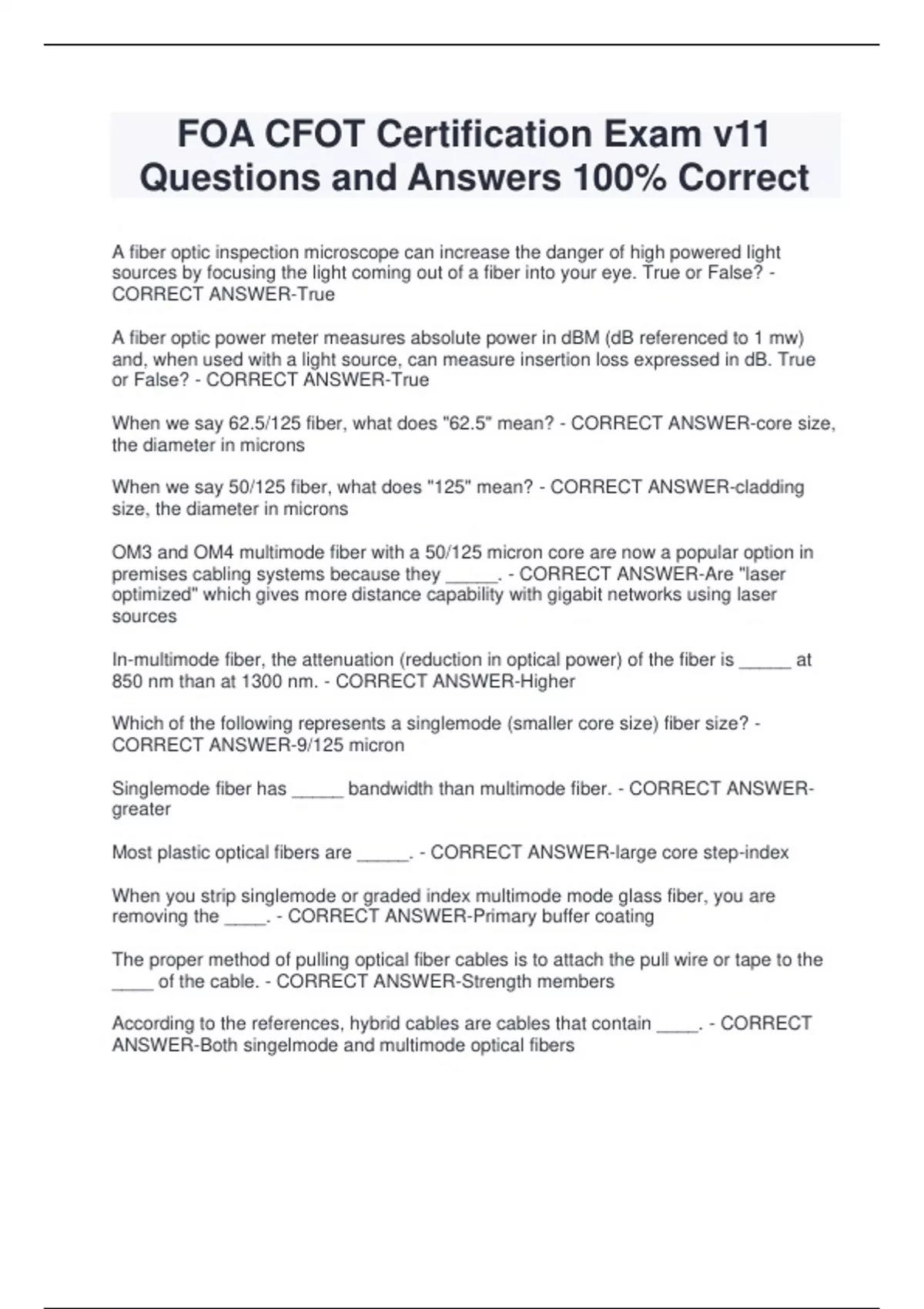 FOA CFOT Certification Exam v11 Questions and Answers 100% Correct ...