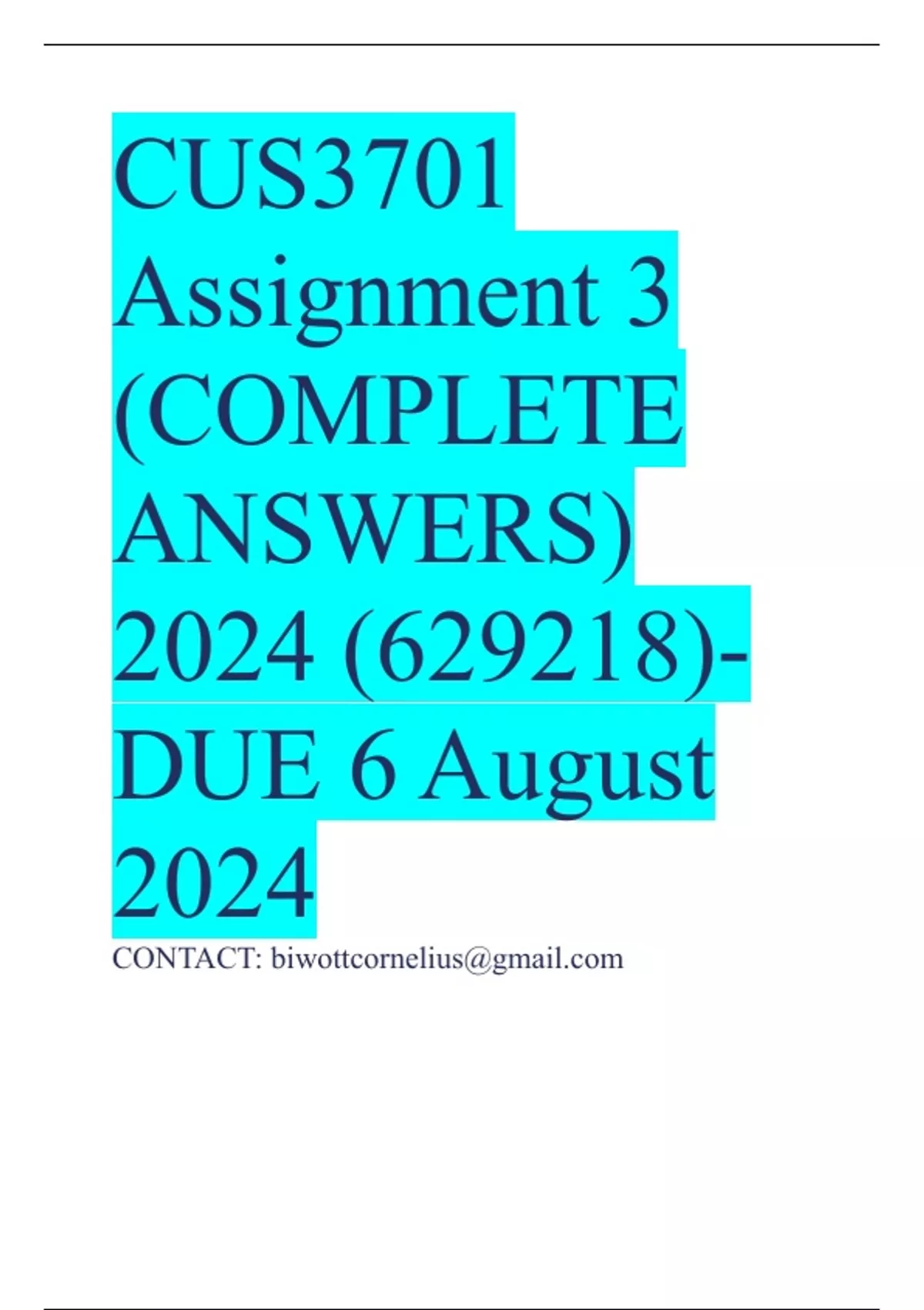 CUS3701 Assignment 3 (COMPLETE ANSWERS) 2024 (629218)- DUE 6 August ...