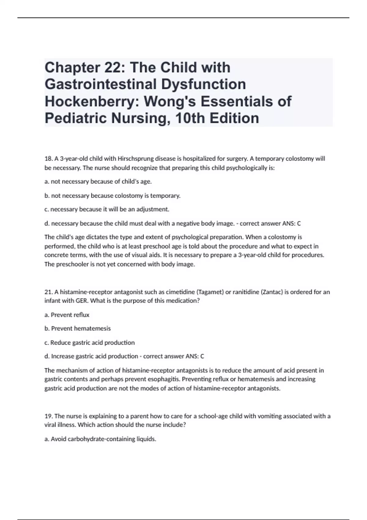 Chapter 22: The Child with Gastrointestinal Dysfunction Hockenberry ...