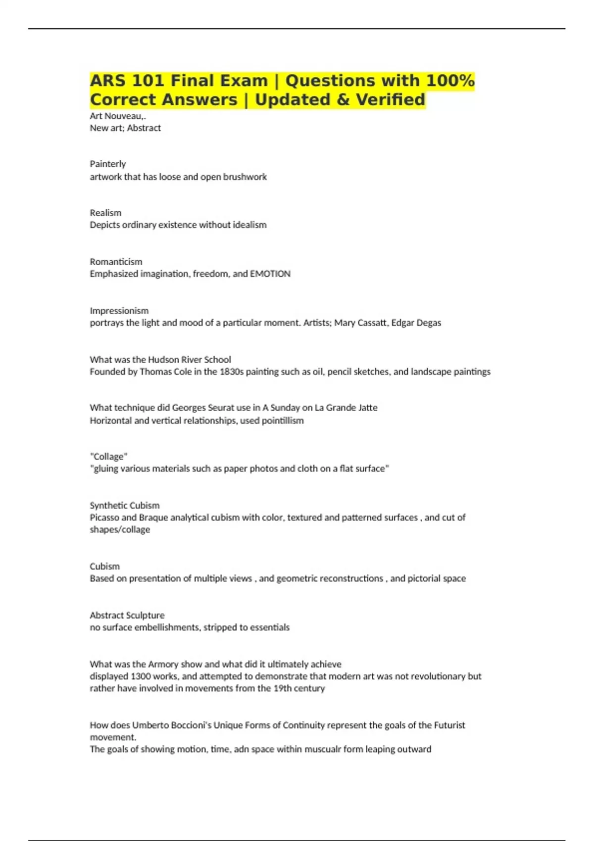 ARS 101 Final Exam | Questions with 100% Correct Answers | Updated ...