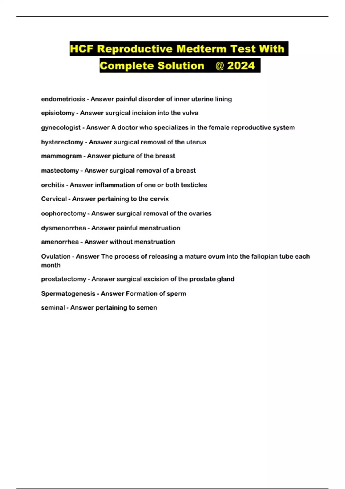 HCF Reproductive Medterm Test With Complete Solution @ 2024 - HCF ...