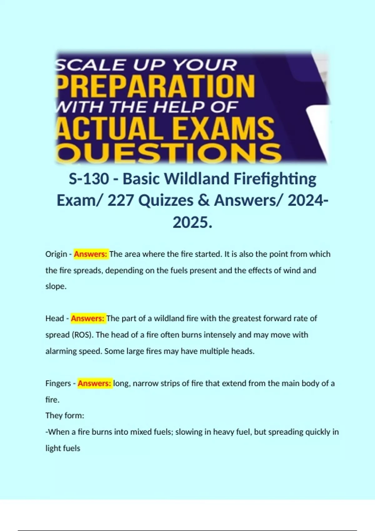 S-130 - Basic Wildland Firefighting Exam/ 227 Quizzes & Answers/ . - S ...