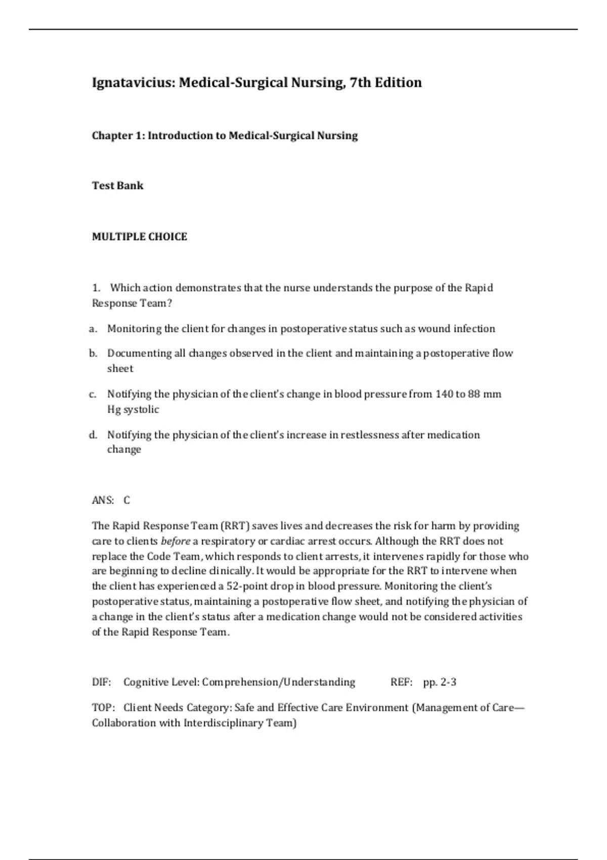 Question Bank in line with Medical-Surgical Nursing Patient-Centered ...