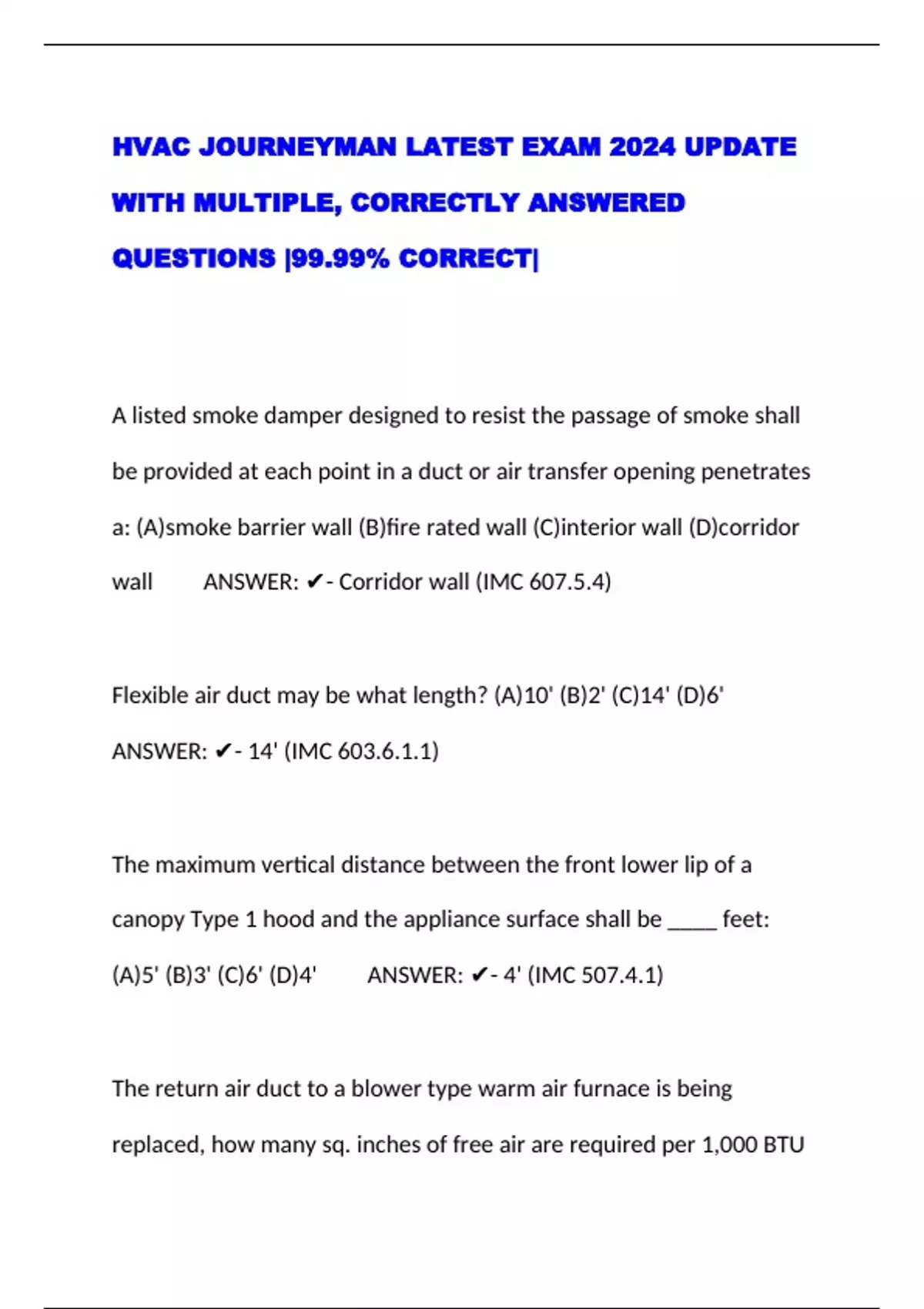 HVAC JOURNEYMAN LATEST EXAM 2024 UPDATE WITH MULTIPLE, CORRECTLY ...