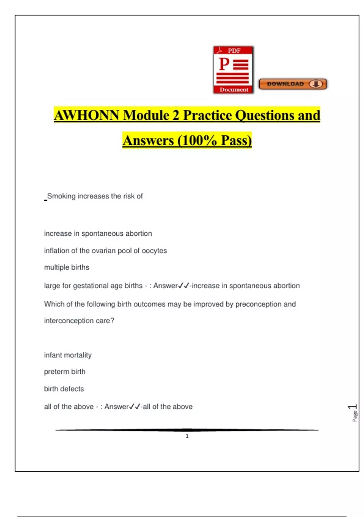 AWHONN Module 2 Practice Questions and Answers (100% Pass) - AWHONN POEP - Stuvia US