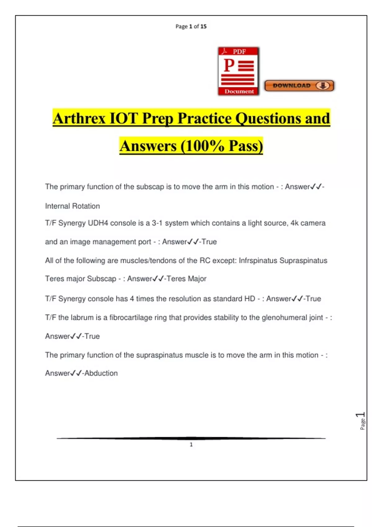Arthrex IOT Prep Practice Questions and Answers (100% Pass) - Arthrex - Stuvia US